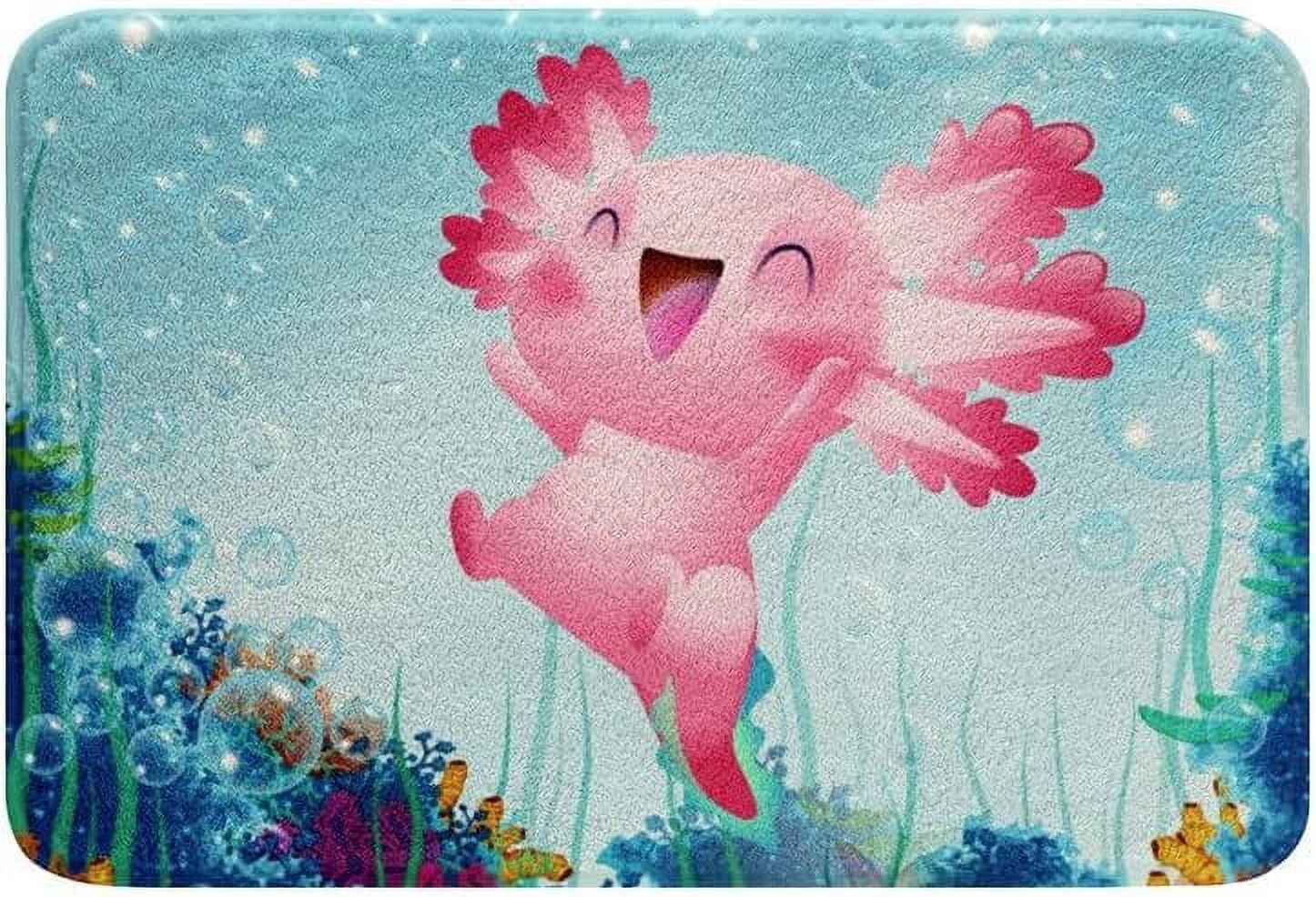 Pink Axolotl Door Mat Kawaii Room Decor Teal Underwater World Bathroom ...