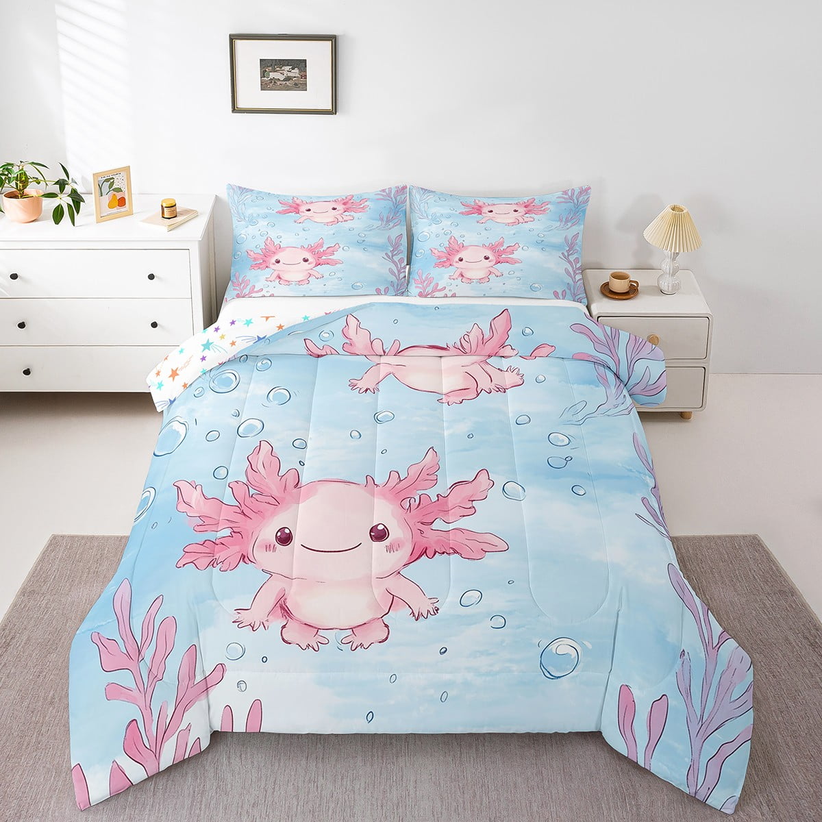Pink Axolotl Down Comforter Room Decor,Kawaii Ocean Animal Toddler ...