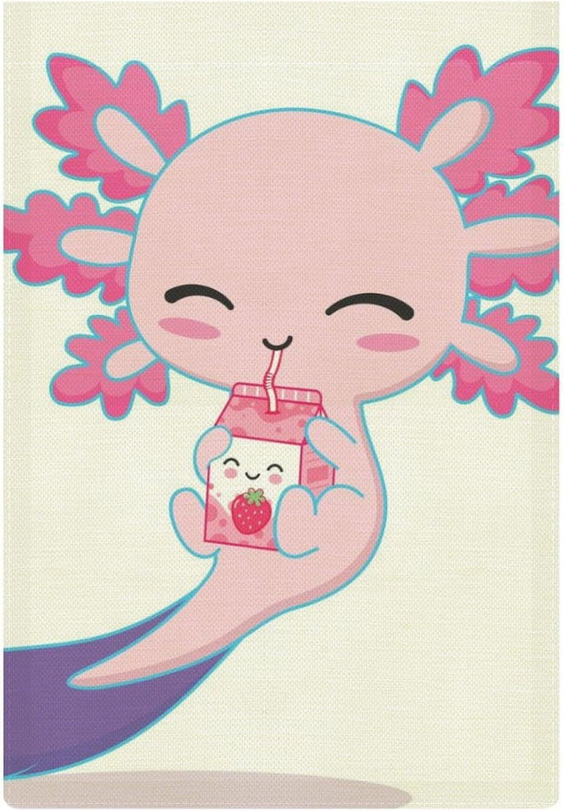 Pink Axolotl Drinking Strawberry Milk Garden Flags Flag Burlap Double ...