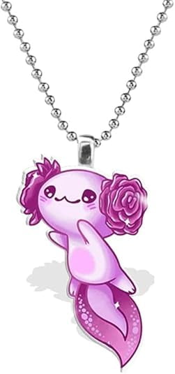 Pink Axolotl Necklace Colorful Amphibian Pendant with 3D Glass Chain ...