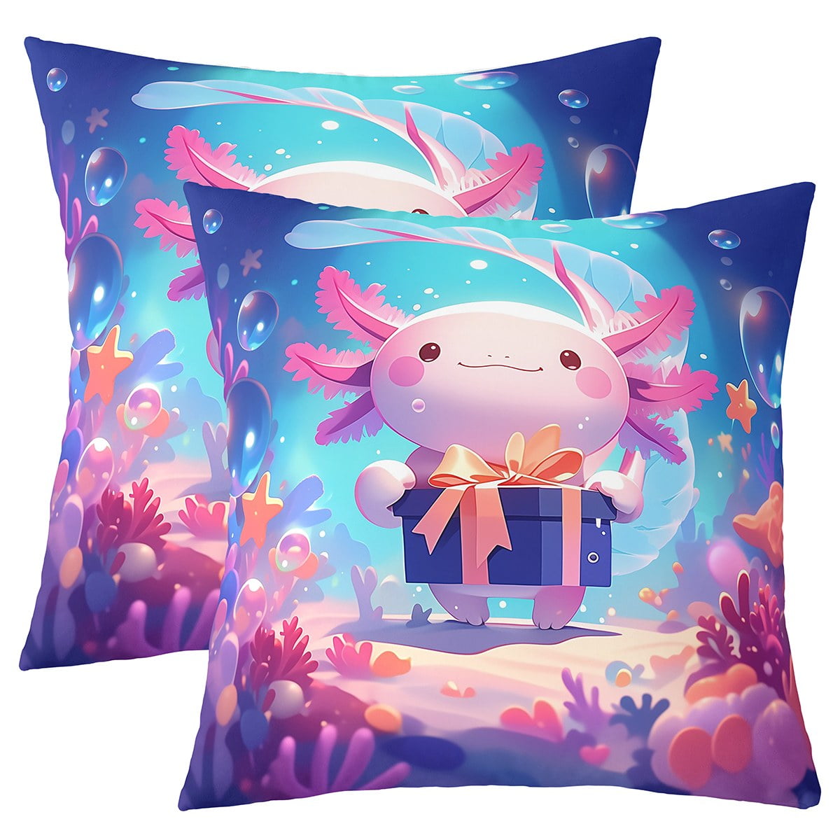 Pink Axolotl Pillow Cases,Underwater Ocean Animals Throw Pillow Covers ...