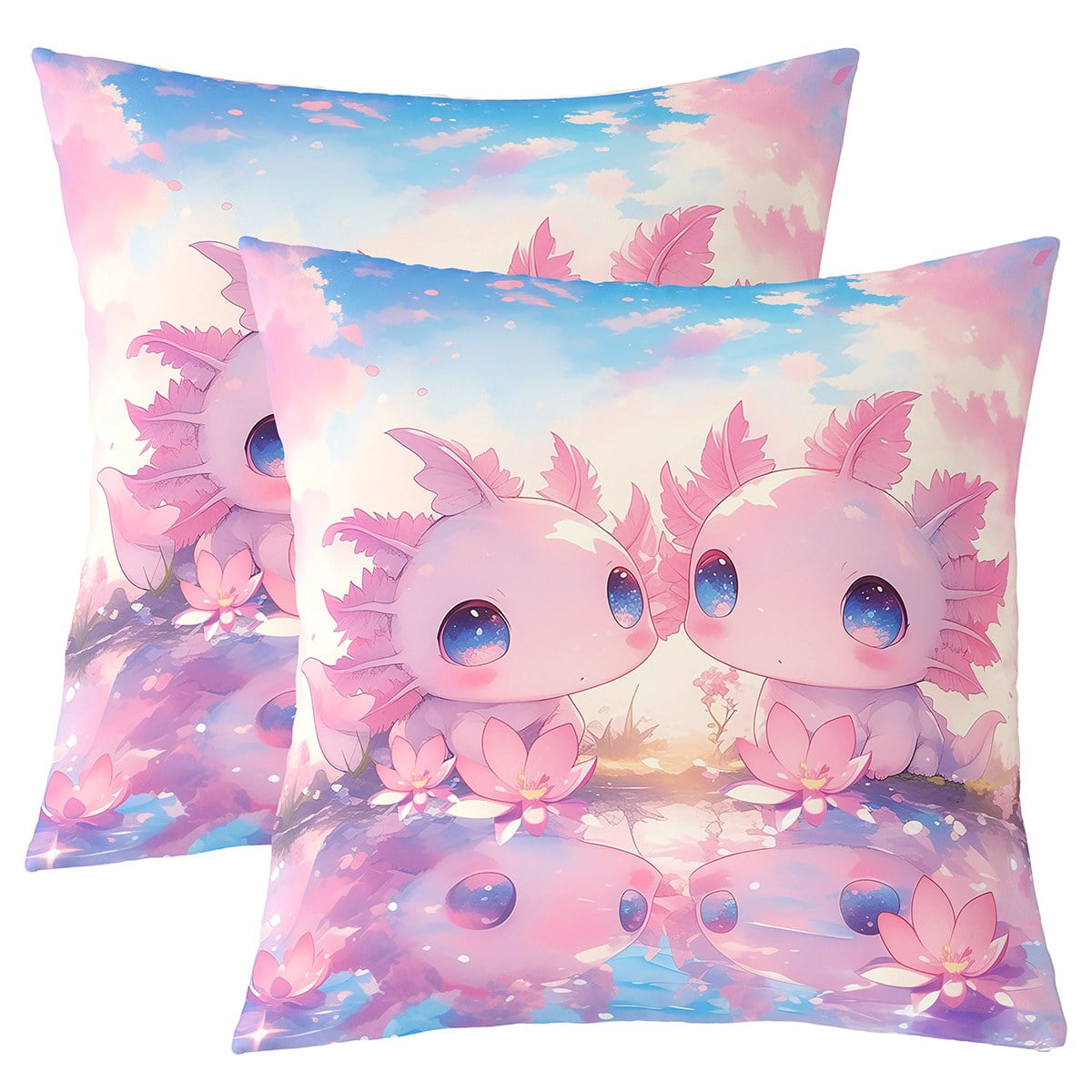 Pink Axolotl Throw Pillow Covers,Lotus Flower Pillow Cases for Sofa ...