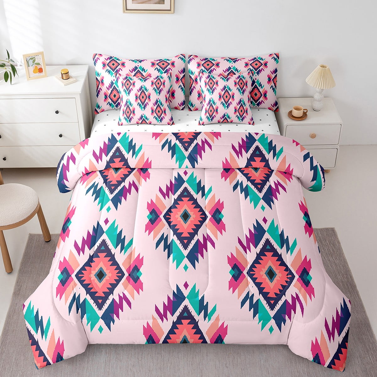 Pink Aztec Bed in a Bag Queen Comforter Set 7 Piece,Exotic Western ...