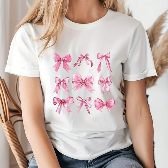Pink B1Ow T-S1Hirt RibB1On S1Hirt B1Ow Coquette Aesthetic Preppy B1Ow ...