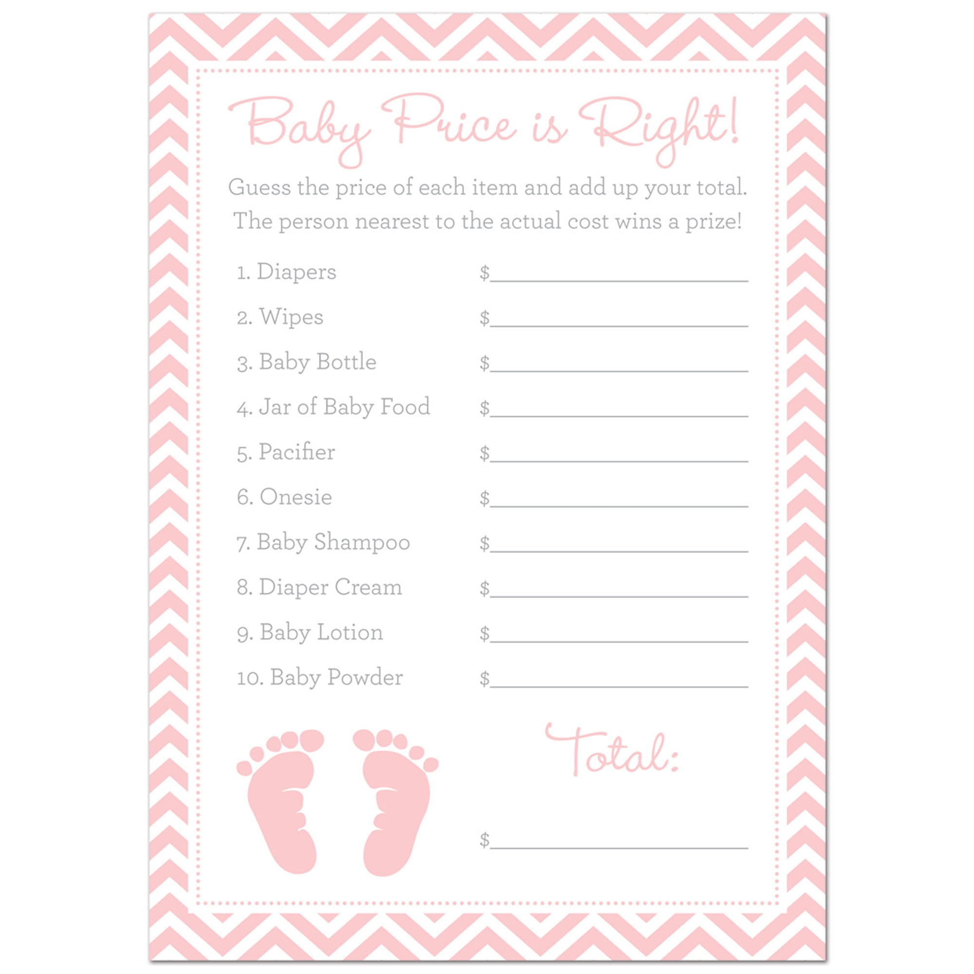 Pink Baby Feet Baby Shower Game - Baby Price is Right - 24 count ...