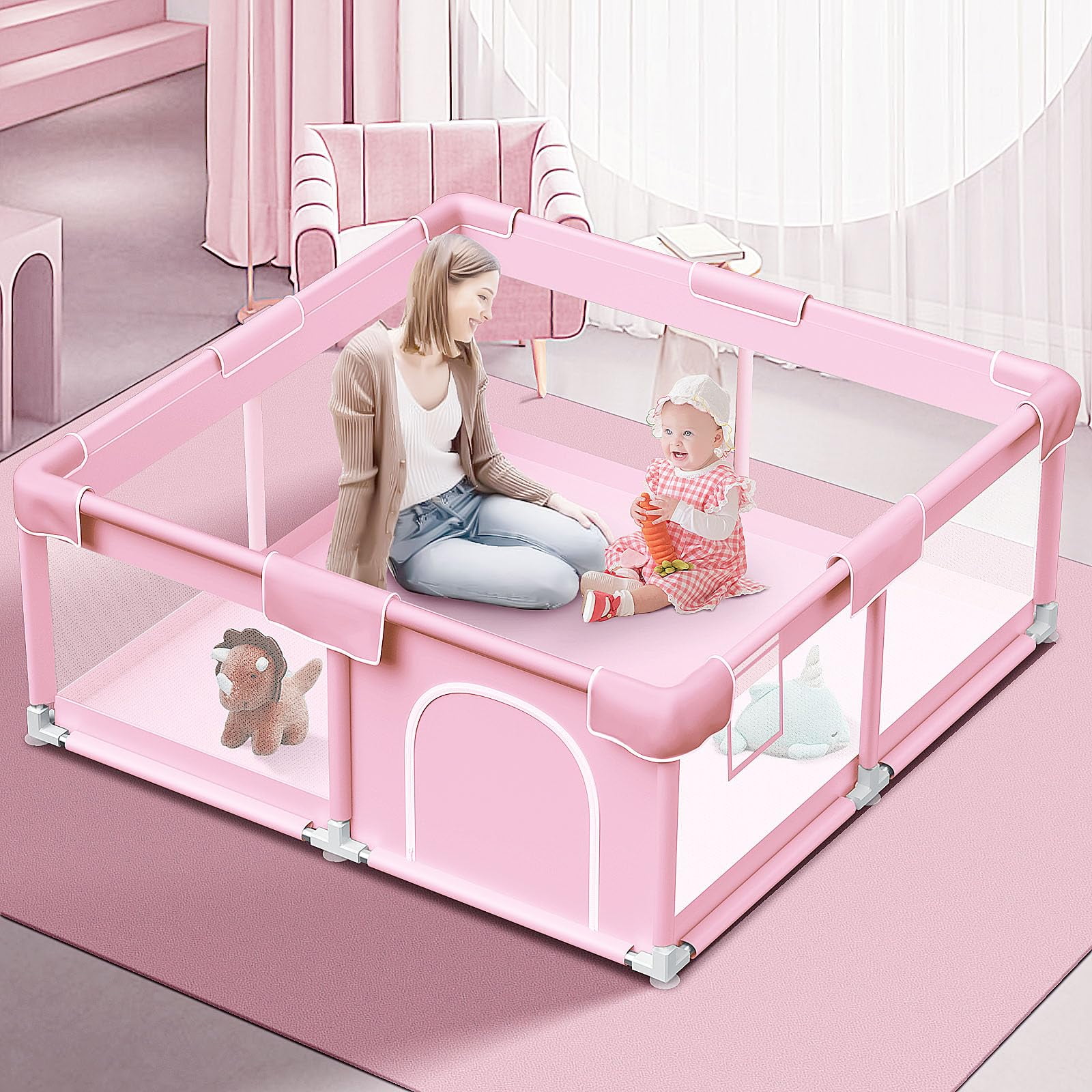 Pink Baby Playpen 50x50 Inches Baby Playpen for Little Princess Play ...