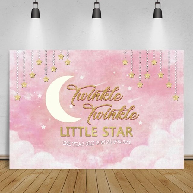 Pink Backdrops For Photography Twinkle Twinkle Moon String Of Gold Star ...