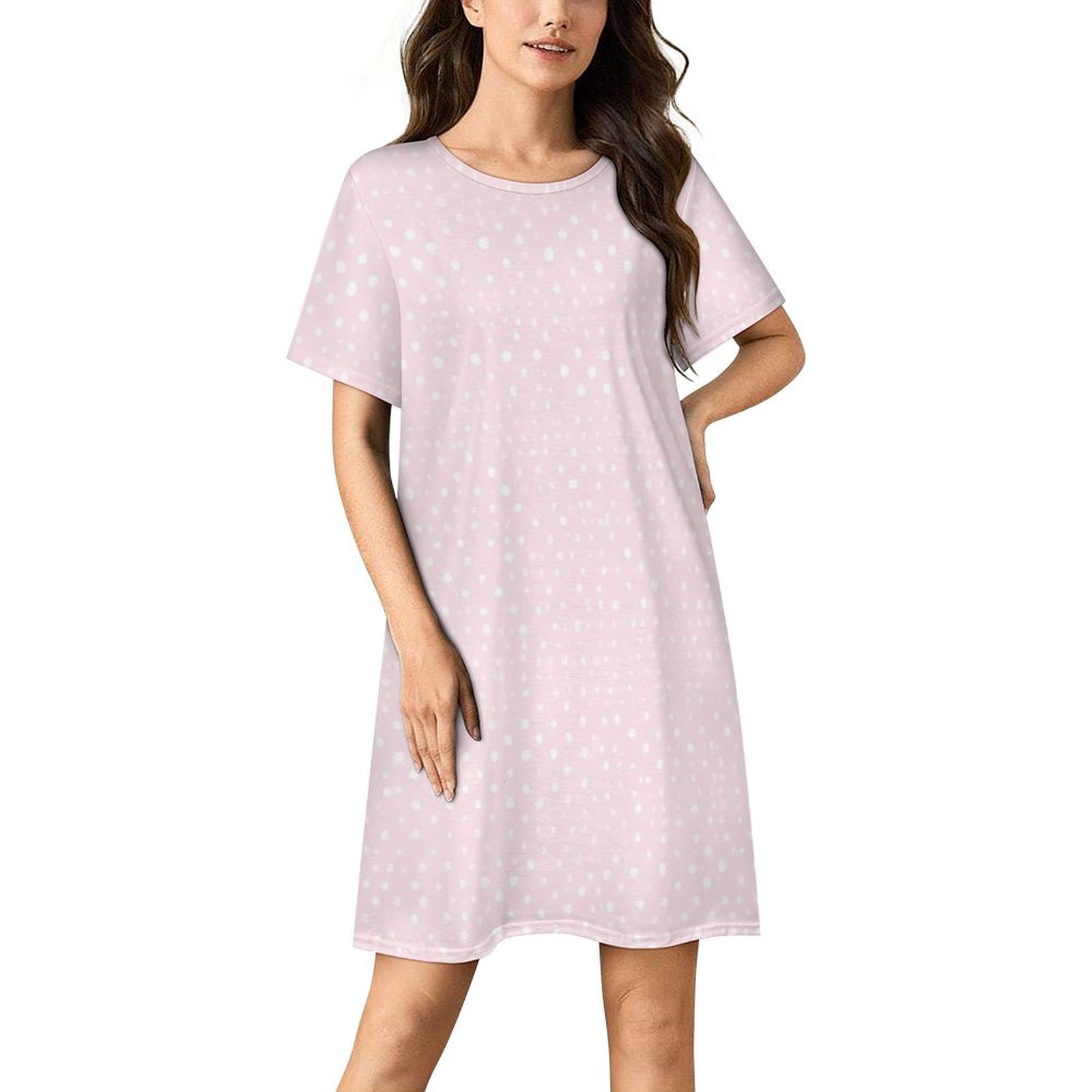 Pink Background with White Polka Dots Women Nightgown Sleepwear Short ...