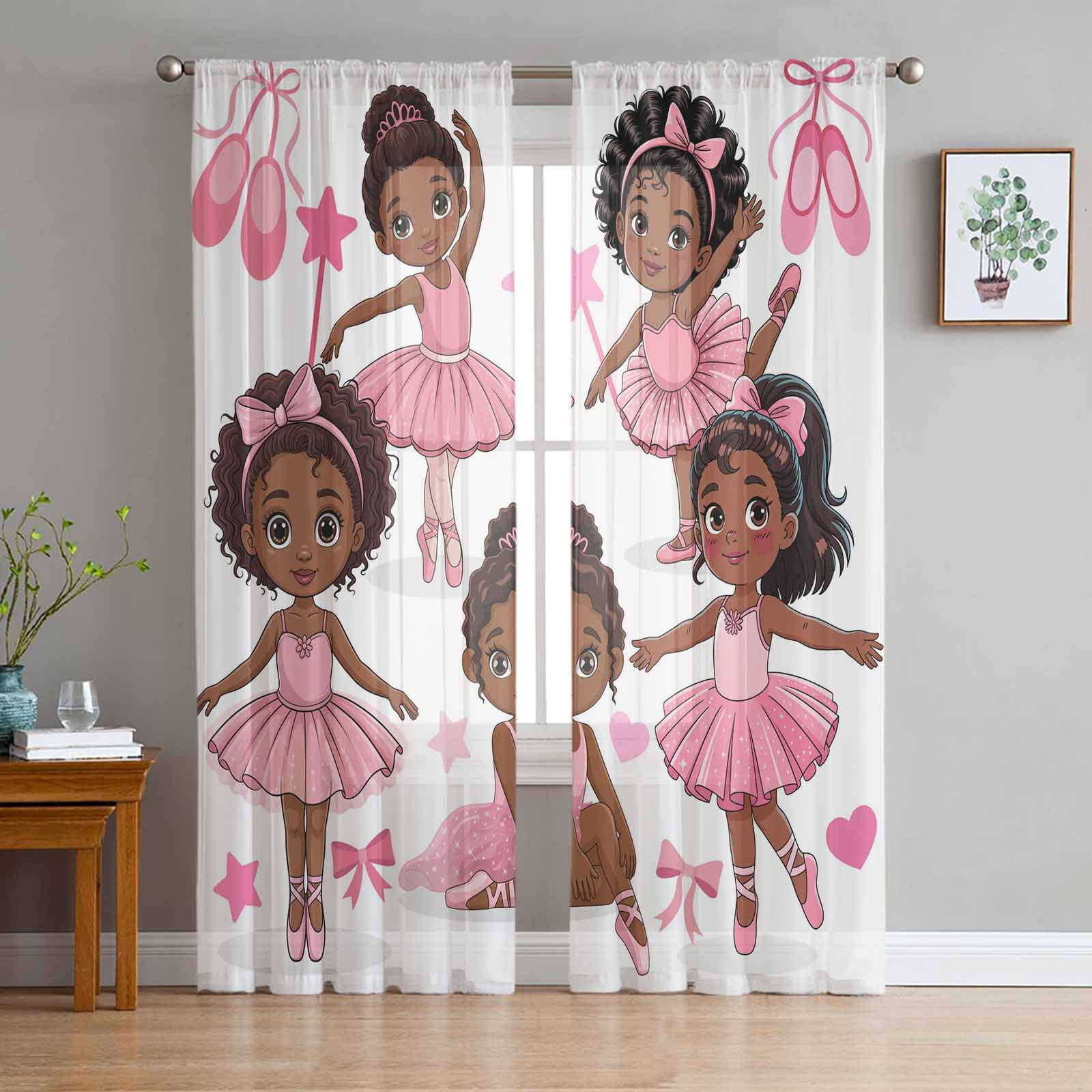 Pink Ballet Dancer Sheer Curtains 72 Inches Long 2 Panels Set, Window ...