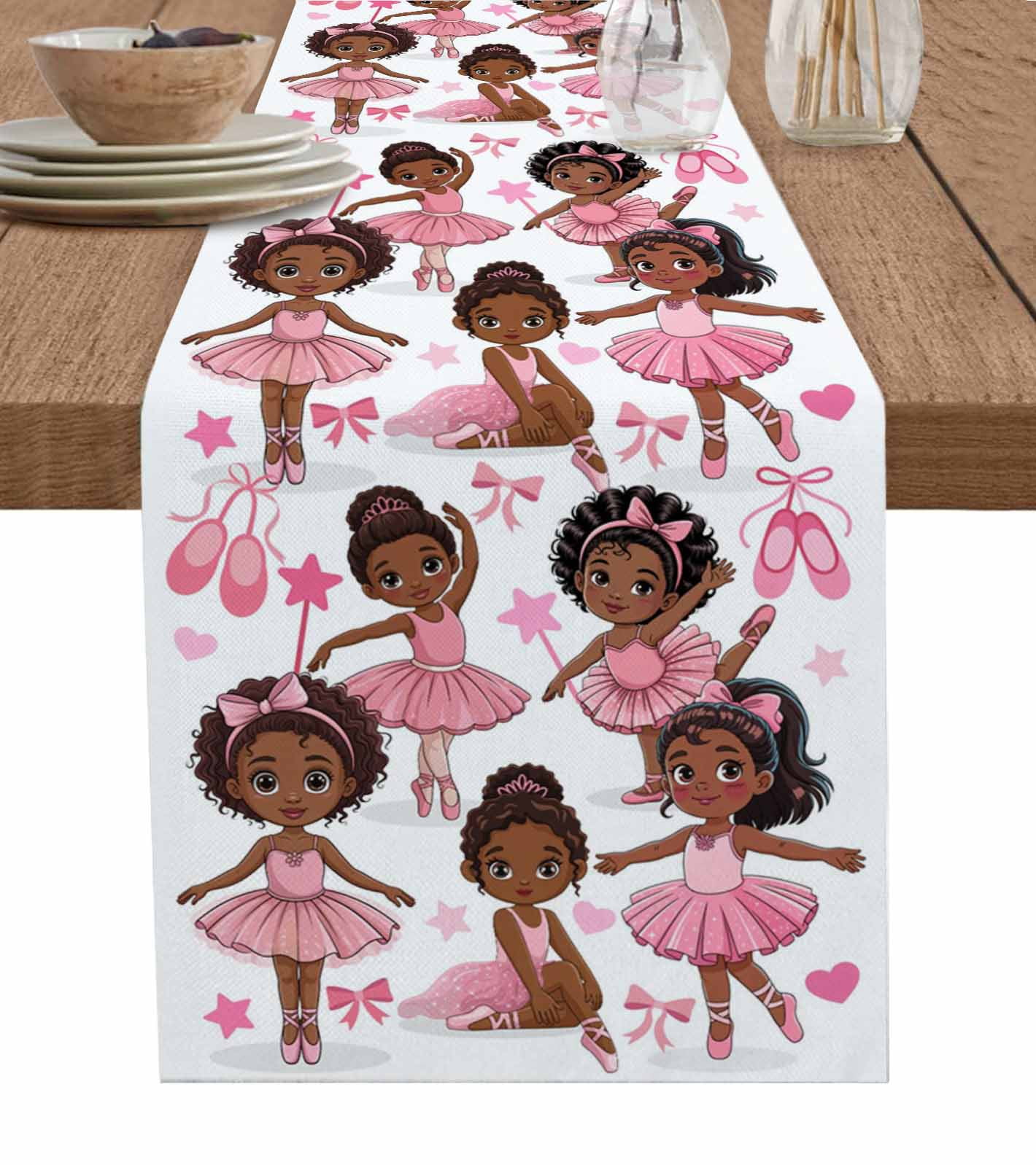 Pink Ballet Dancer Table Runner 70 Inches, Cute Cartoon Girls Bow-knot ...