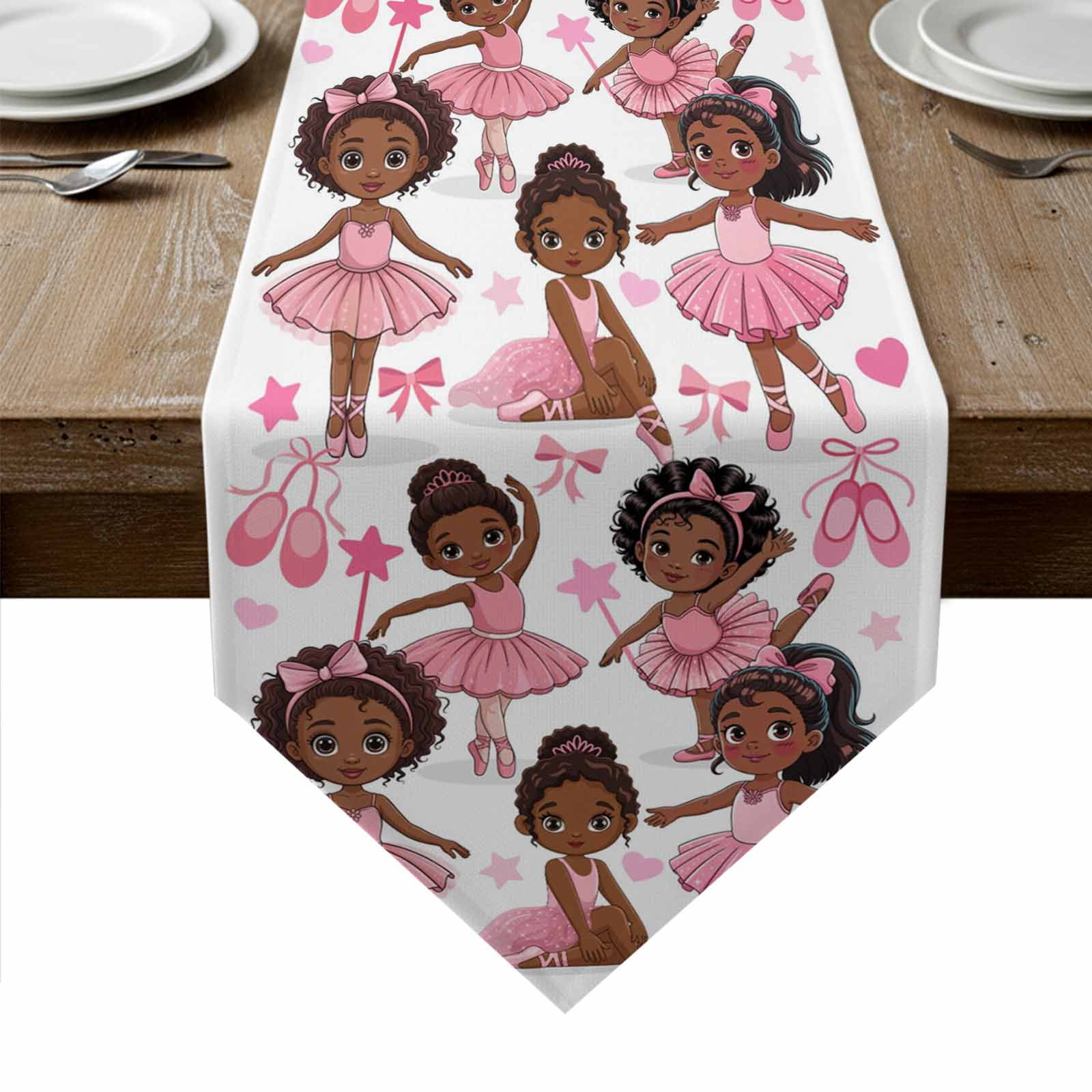 Pink Ballet Dancer Table Runner Linen Burlap Table Runner 120 Inches ...