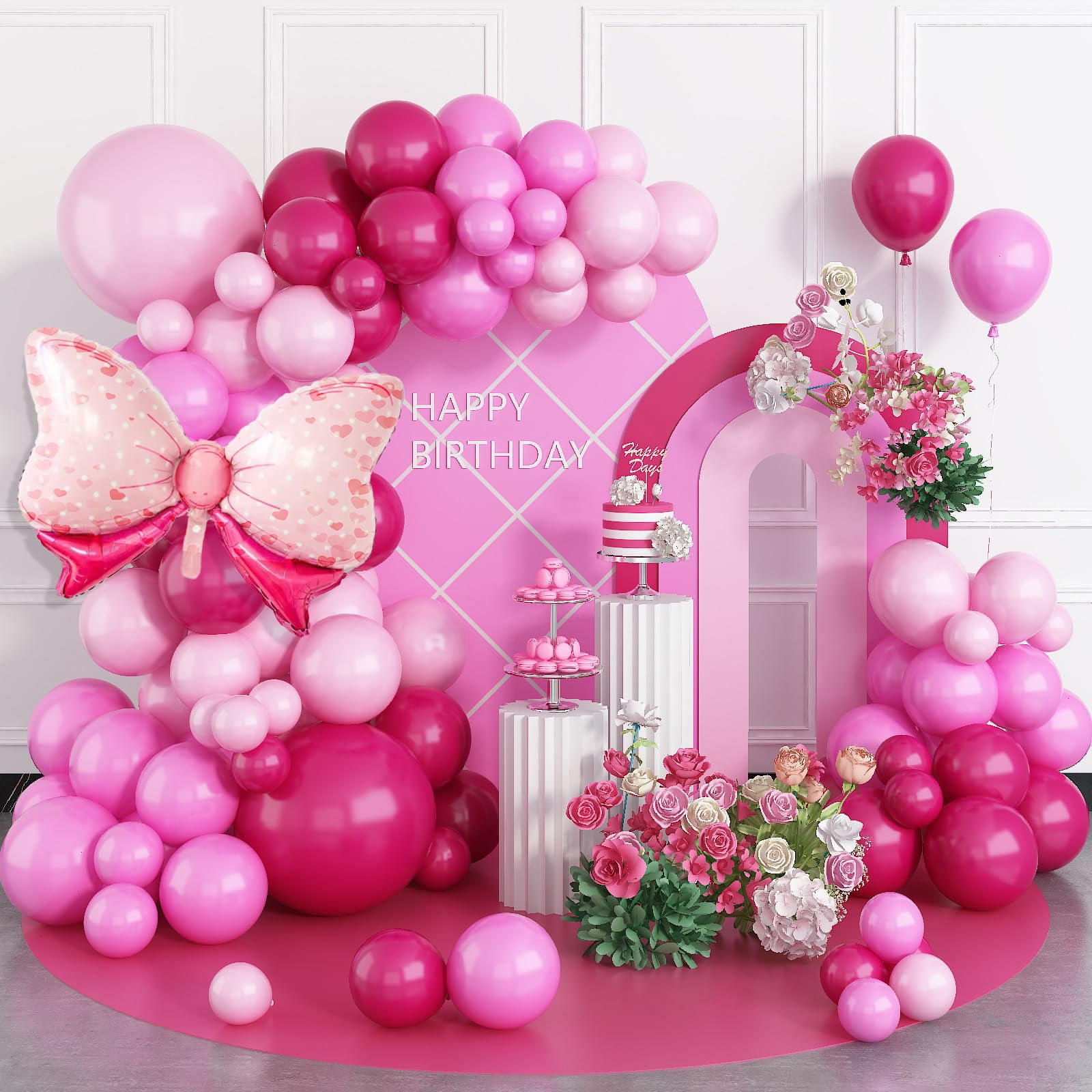 Pink Balloon Arch Kit, Pink Birthday AFN1Balloons, 5 18 inch Hot Pink ...