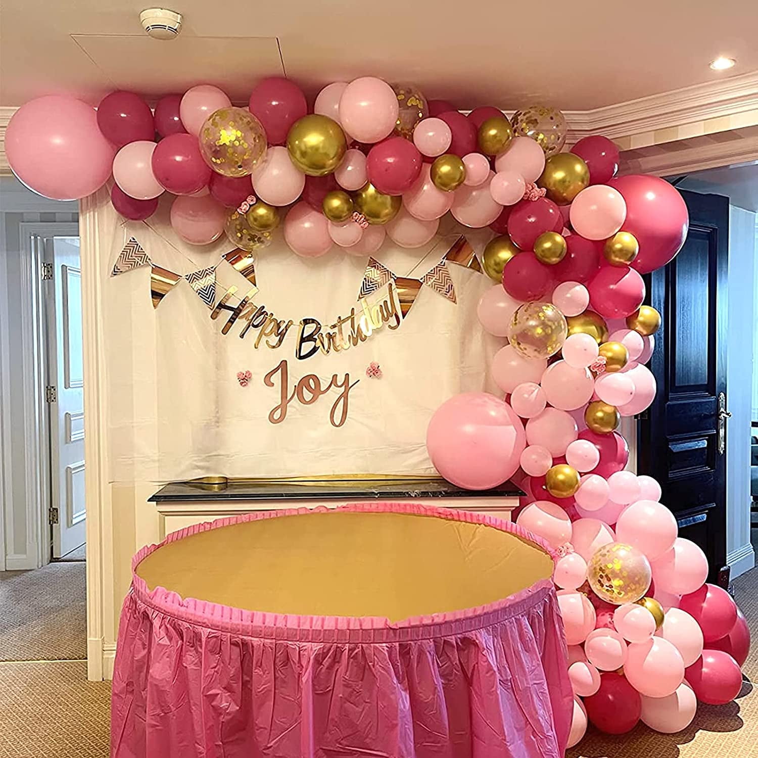 AYUQI Balloon Arch Rosette Kit, Pink and Gold Latex Balloons for Party ...