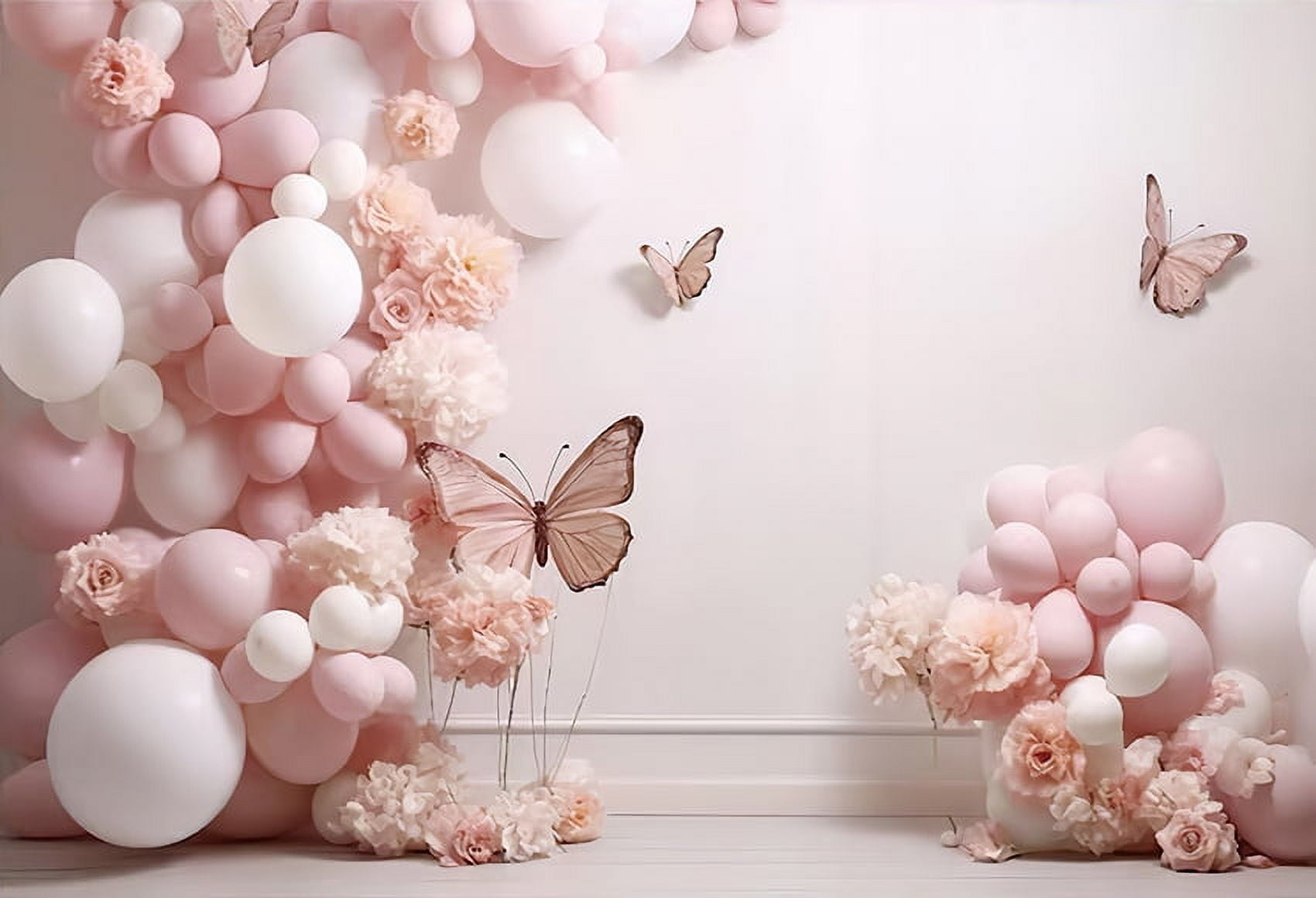 Pink Balloon Butterfly Floral Kid Birthday Party Cake Smash Portrait r ...