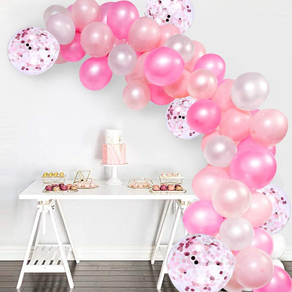 Pink Balloon Garland Arch Kit,122Pcs White Rose Red Pink Confetti ...