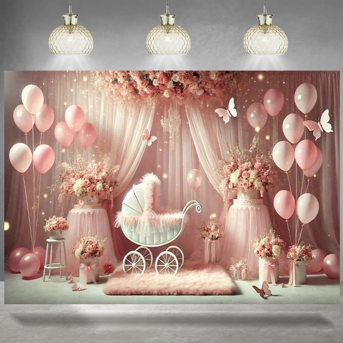 Pink Balloon Girl 1st Birthday Party Photography Background Sweet One ...