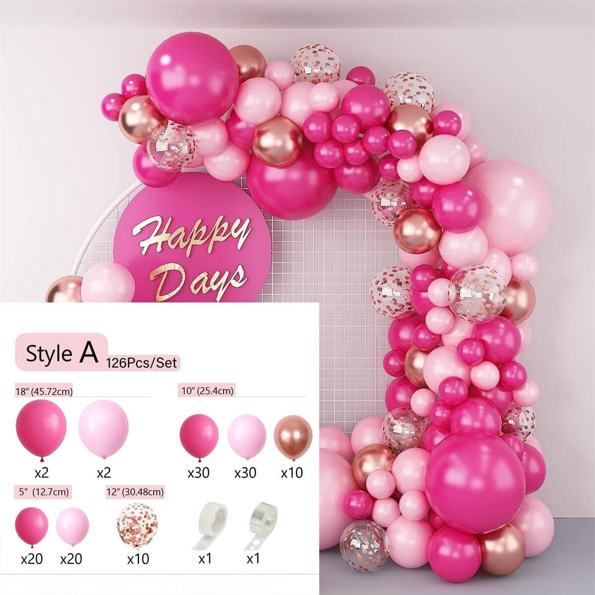 Pink Balloon Kit, 126Pcs Pink Balloons for Birthday Graduation Wedding ...