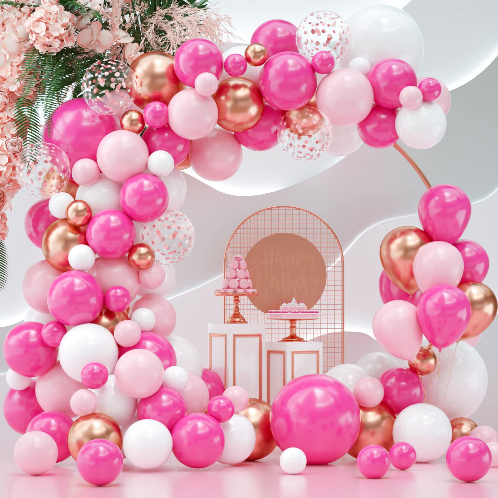 Pink Balloons Arch Kit, 114 Pcs AIS1 Hot Pink and White Balloons ...