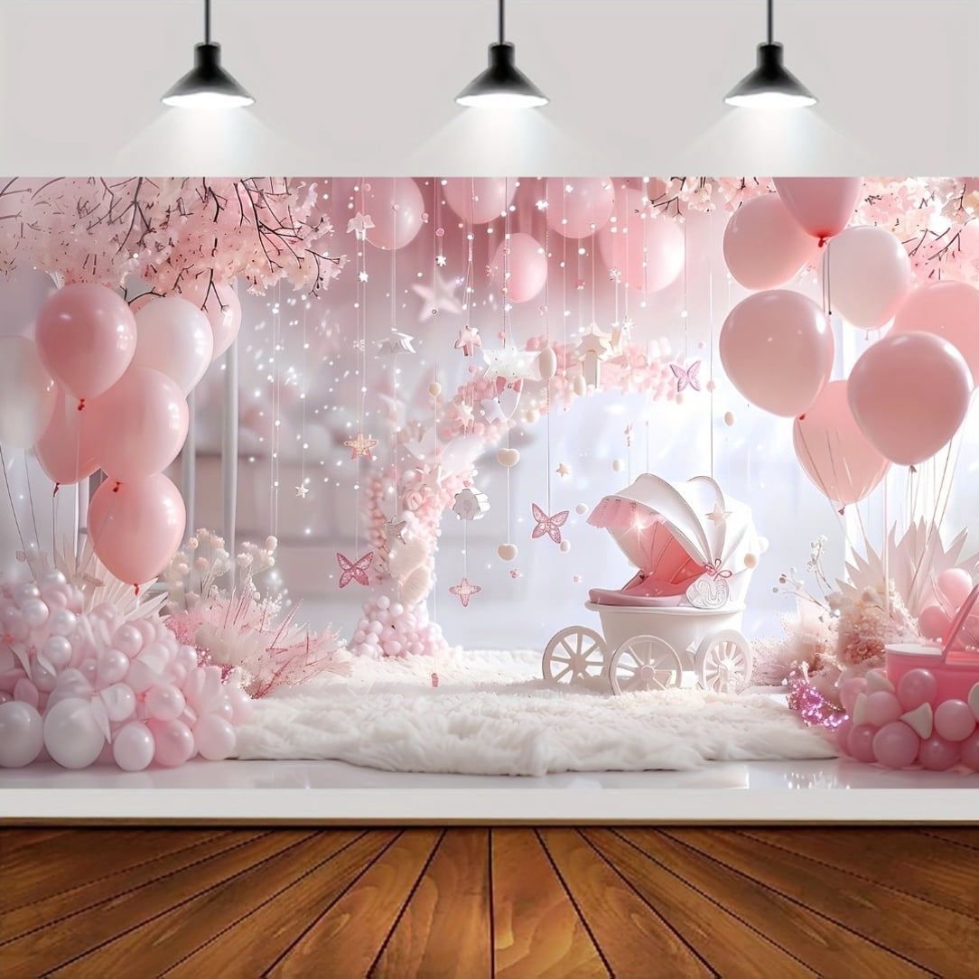 Pink Balloons Backdrop One Piece of a Shower Backdrop Banner Featuring ...
