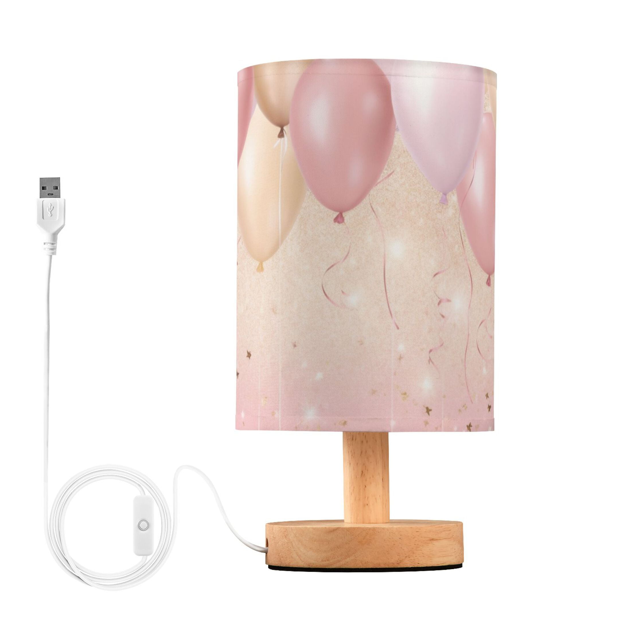 Pink Balloons Bedside Table Lamp LED Warm Lights with USB Charging Port ...
