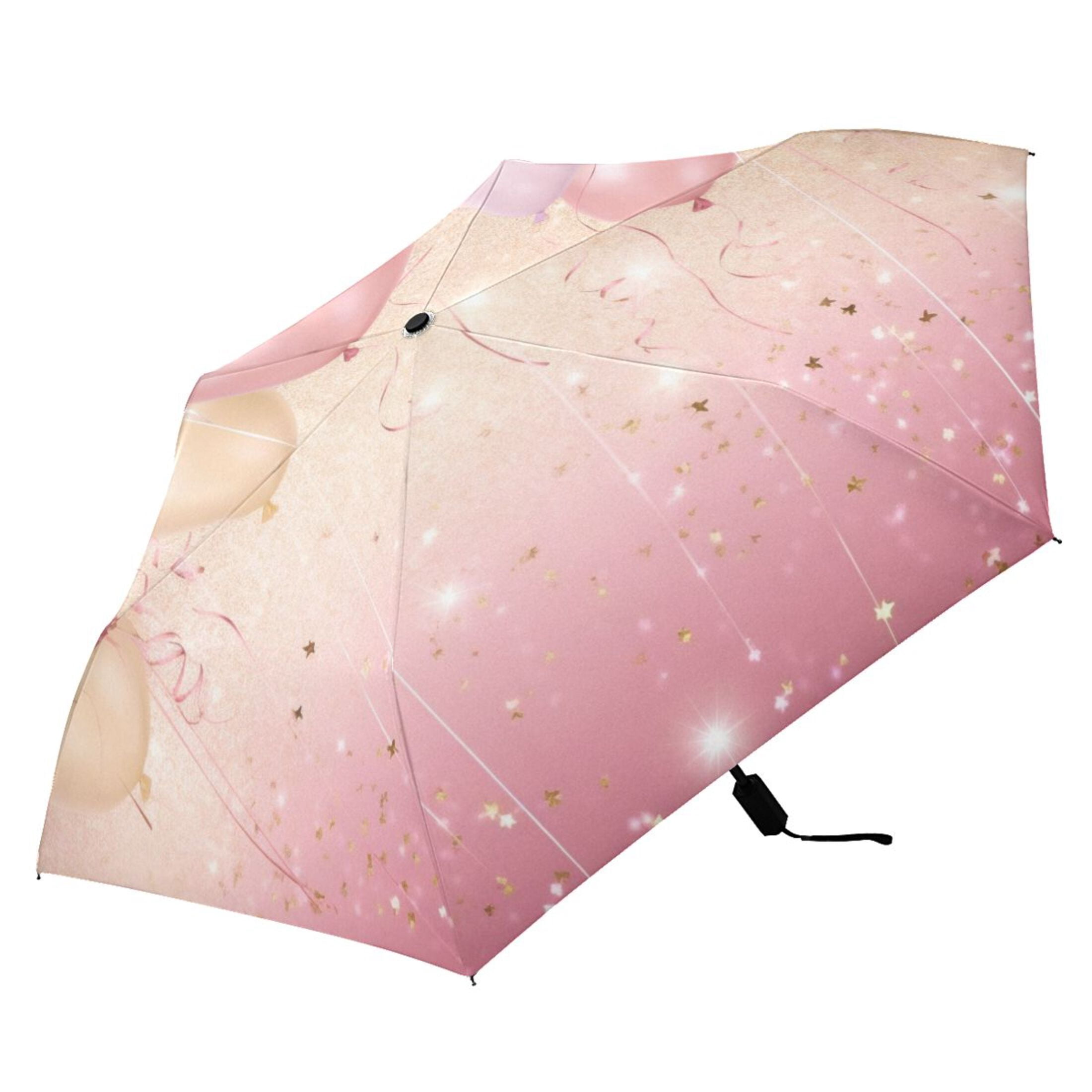 Pink Balloons Compact Folding Umbrella for Rain Windproof Travel ...