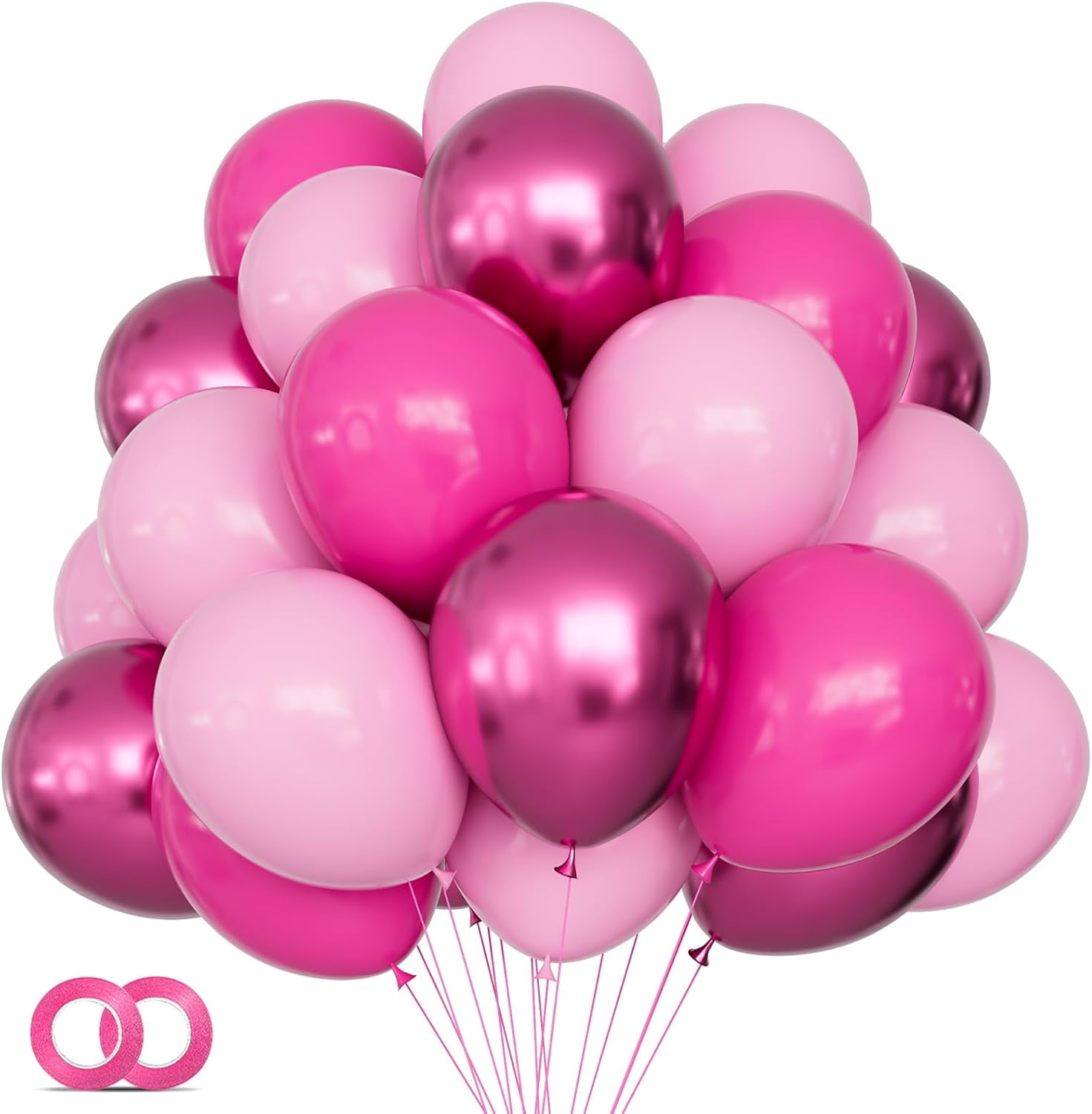 Pink Balloons Metallic, 60Pcs 12Inch Hot Pink Latex Balloon and Dark ...