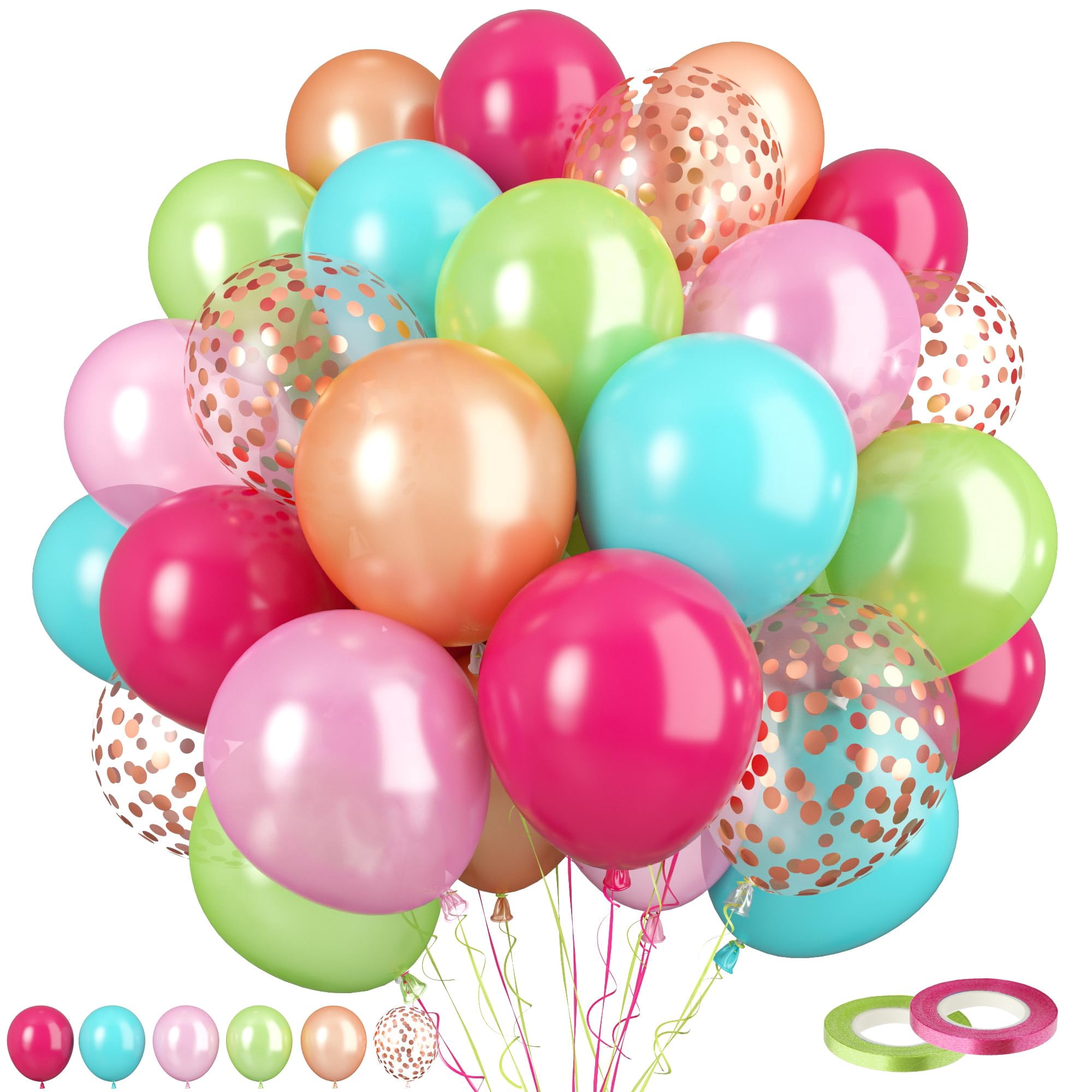 Pink Balloons Set, 60PCS Hot Pink Latex Balloons, 12Inch Pink Confetti ...
