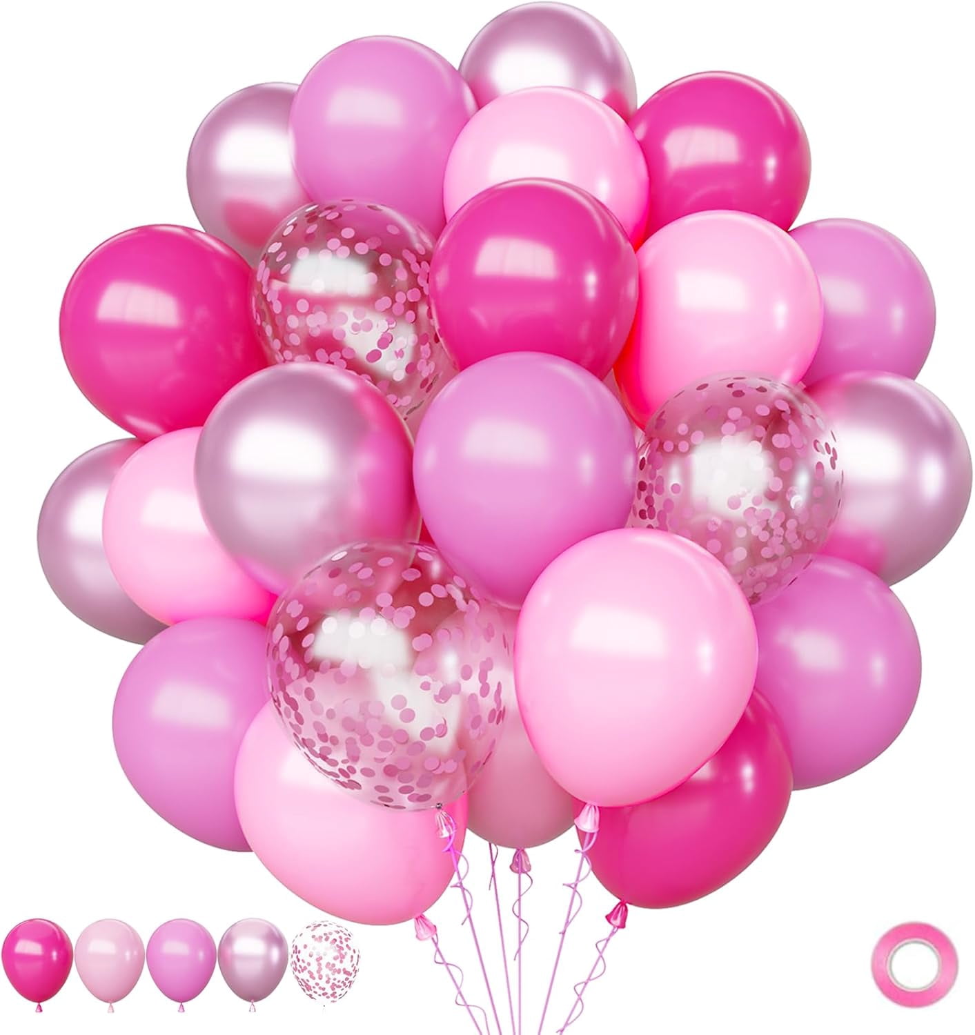 Pink Balloons Set, 63Pcs Hot pink Latex Balloons, 12Inch Pink Confetti ...