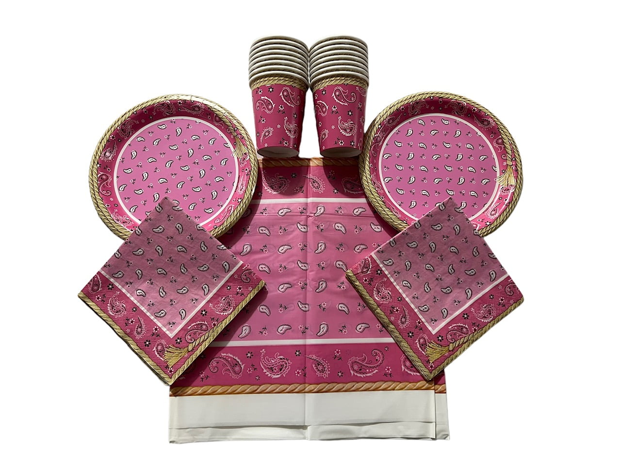Pink Bandana Cowgirl Party Set with 16 Plates, 2 Packs of Napkins, 16 ...