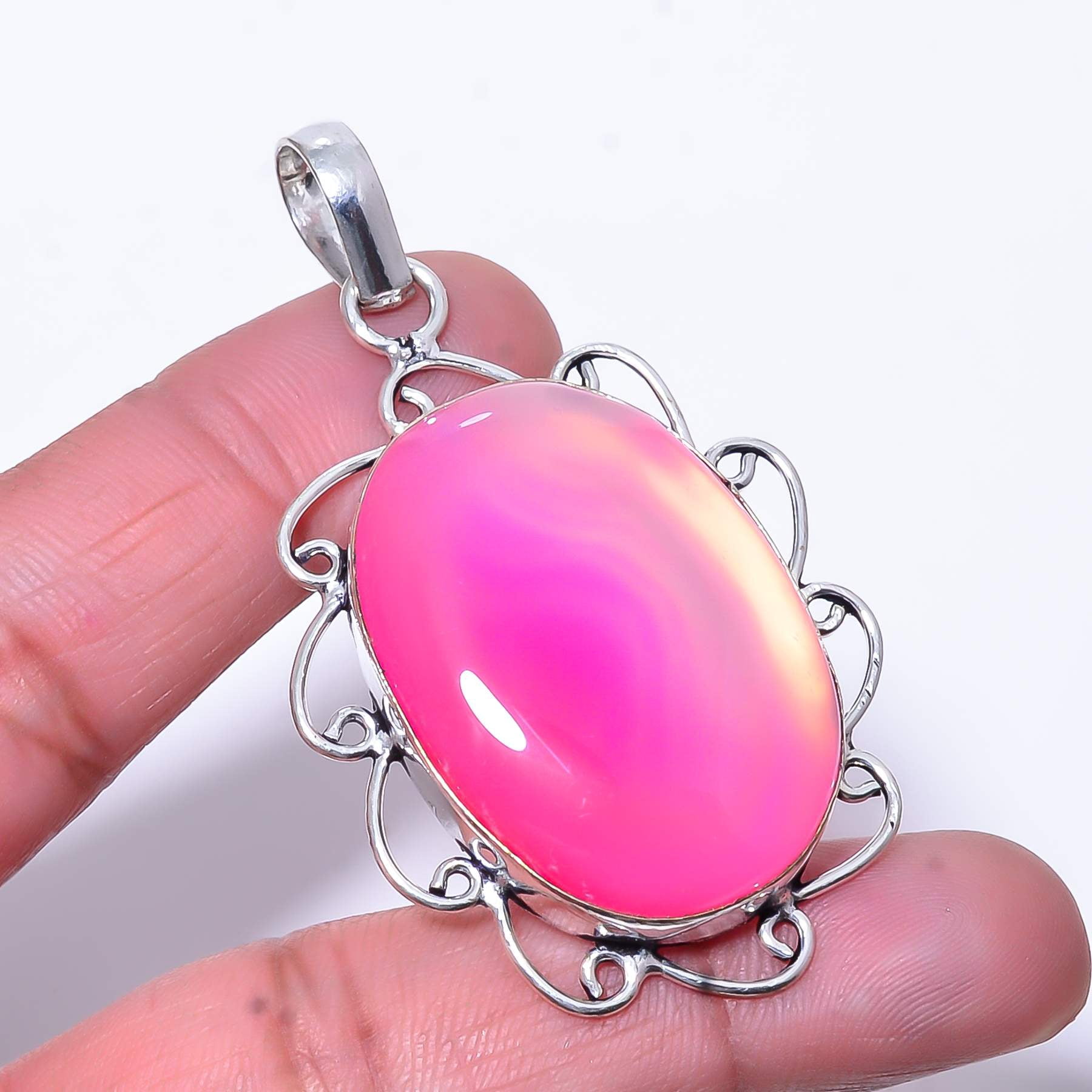 Pink Banded Agate - Botswana Handmade 925 Sterling Silver Pendant 2.50 ...