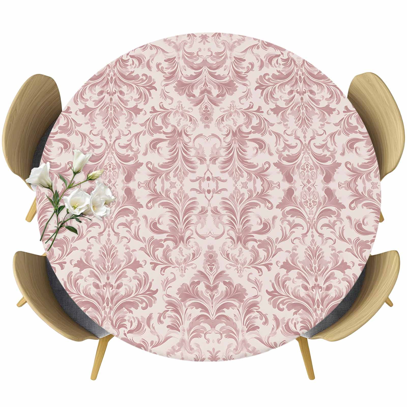 Pink Baroque Round Tablecloth 36-44 Inch Round Fitted Table Cloth with ...