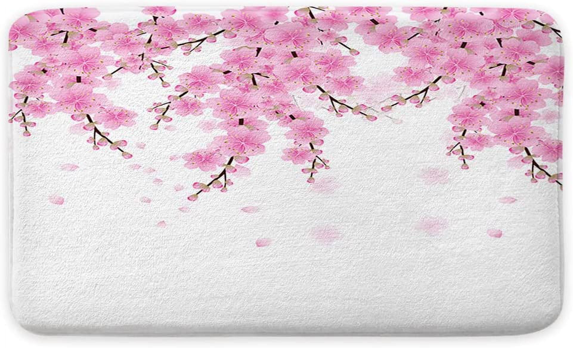 Pink Bath Mat, Spring Cherry Blossom Flower Bath Mats, Pink Floral ...