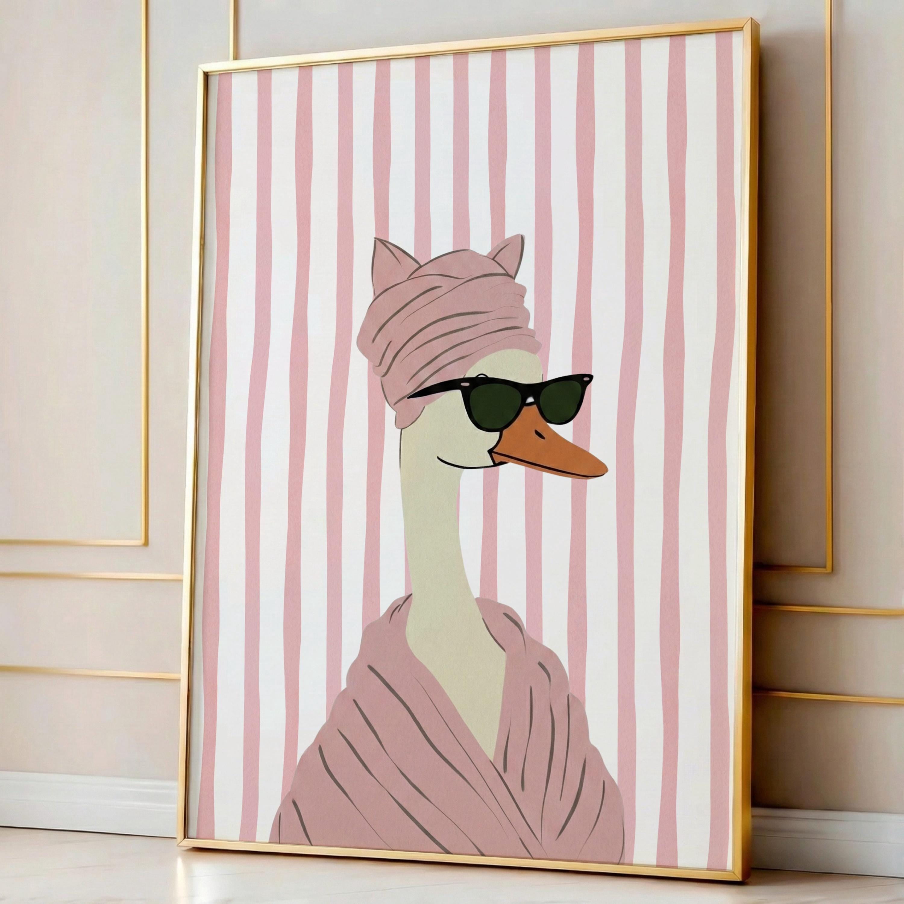 Pink Bathing Goose Poster, Coquette Bathroom Wall Art, Preppy Pink Spa ...