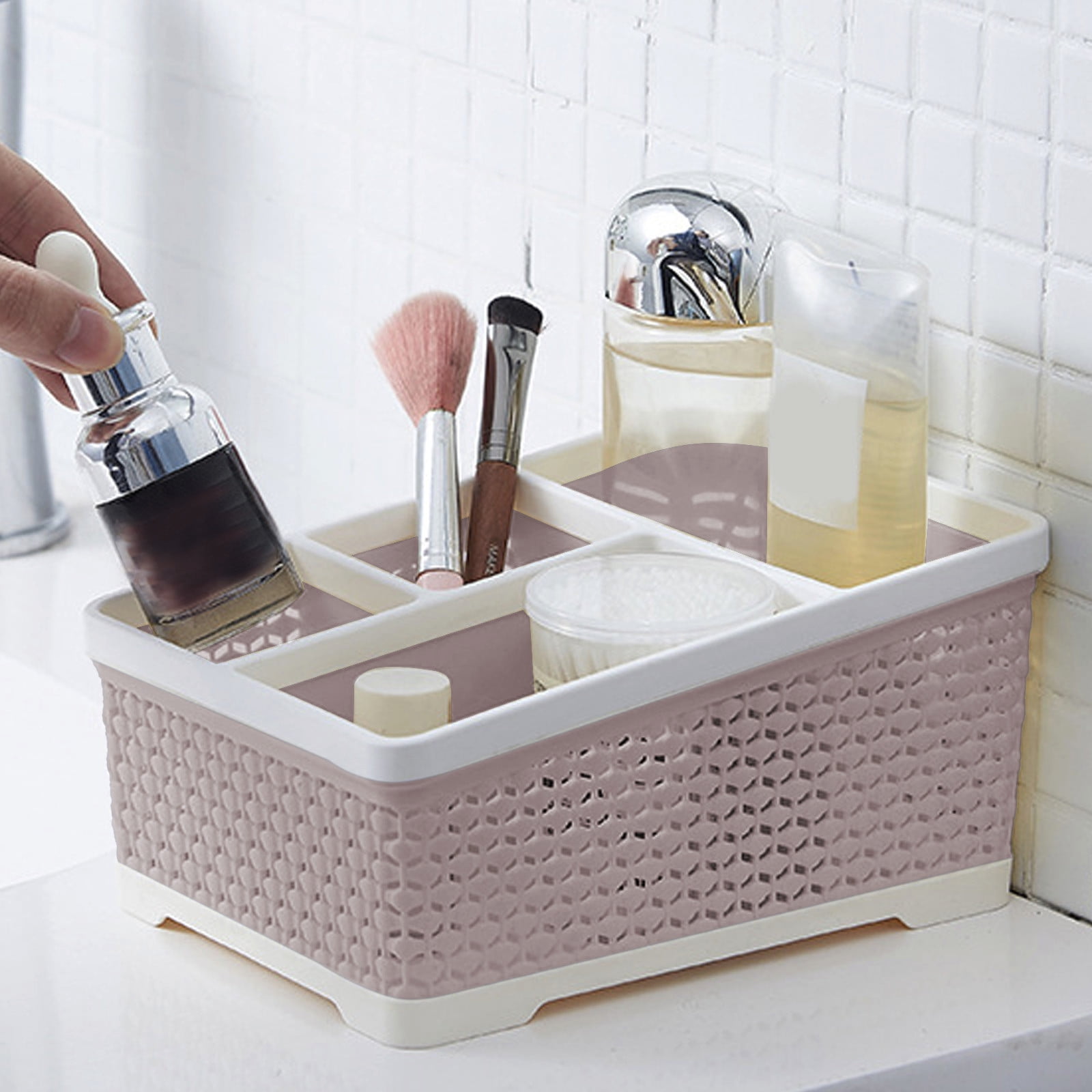 Pink Bathroom Counter Organizer Plastic Caddy Storage Box Holder For ...