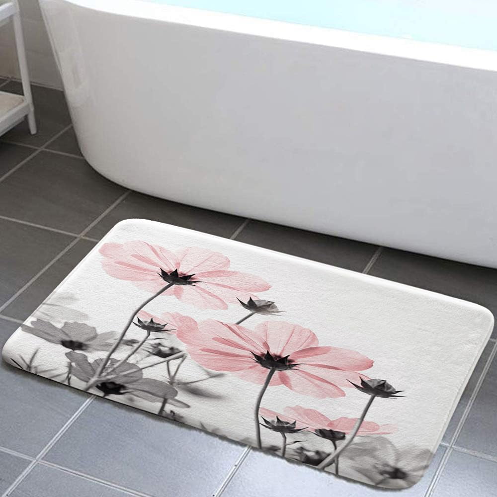 Pink Bathroom Rugs Mat, Cute Daisy Flower Elegant Wildflower Design ...