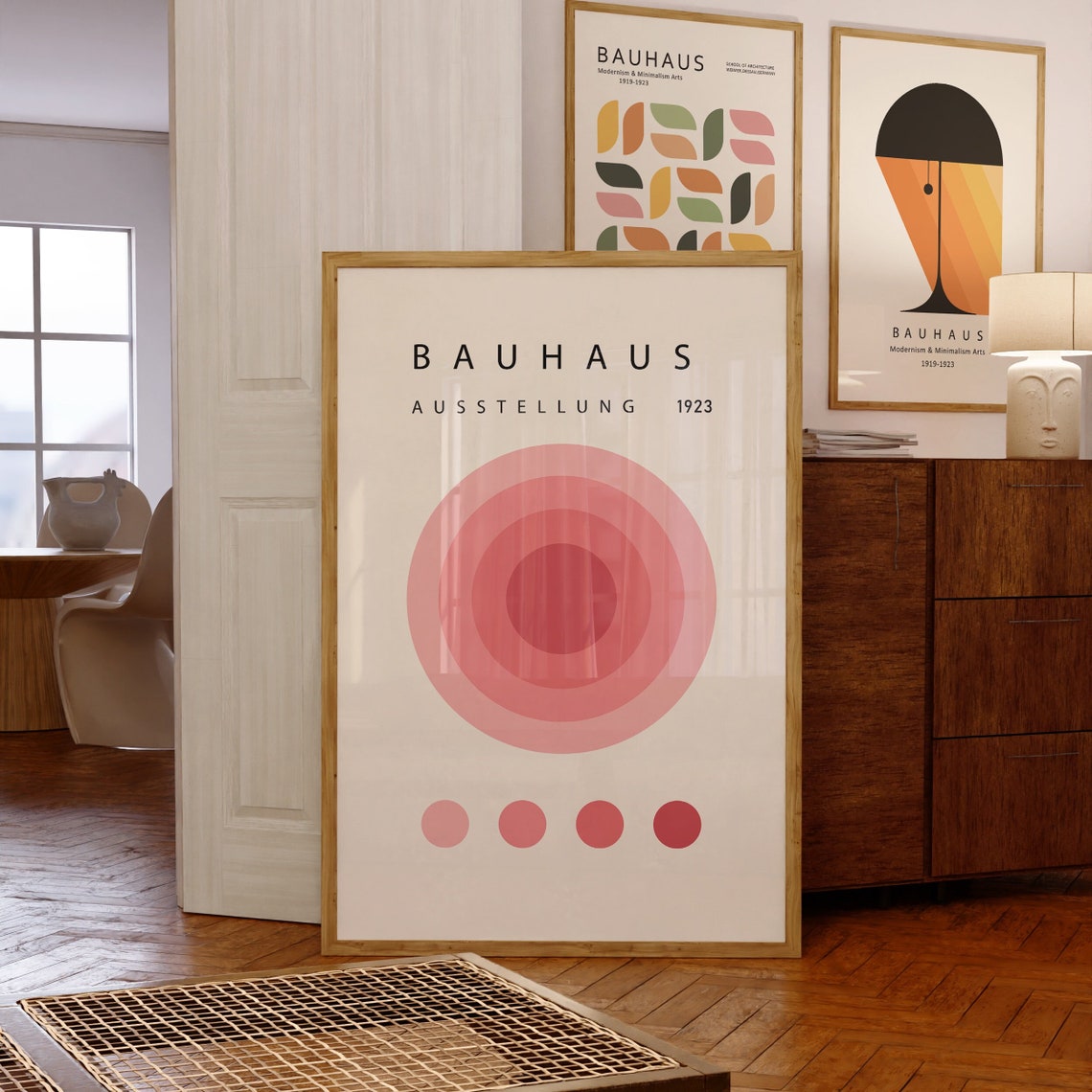 Pink Bauhaus Wall Art, Abstract Geometric Wall Art, Mid Century Modern ...