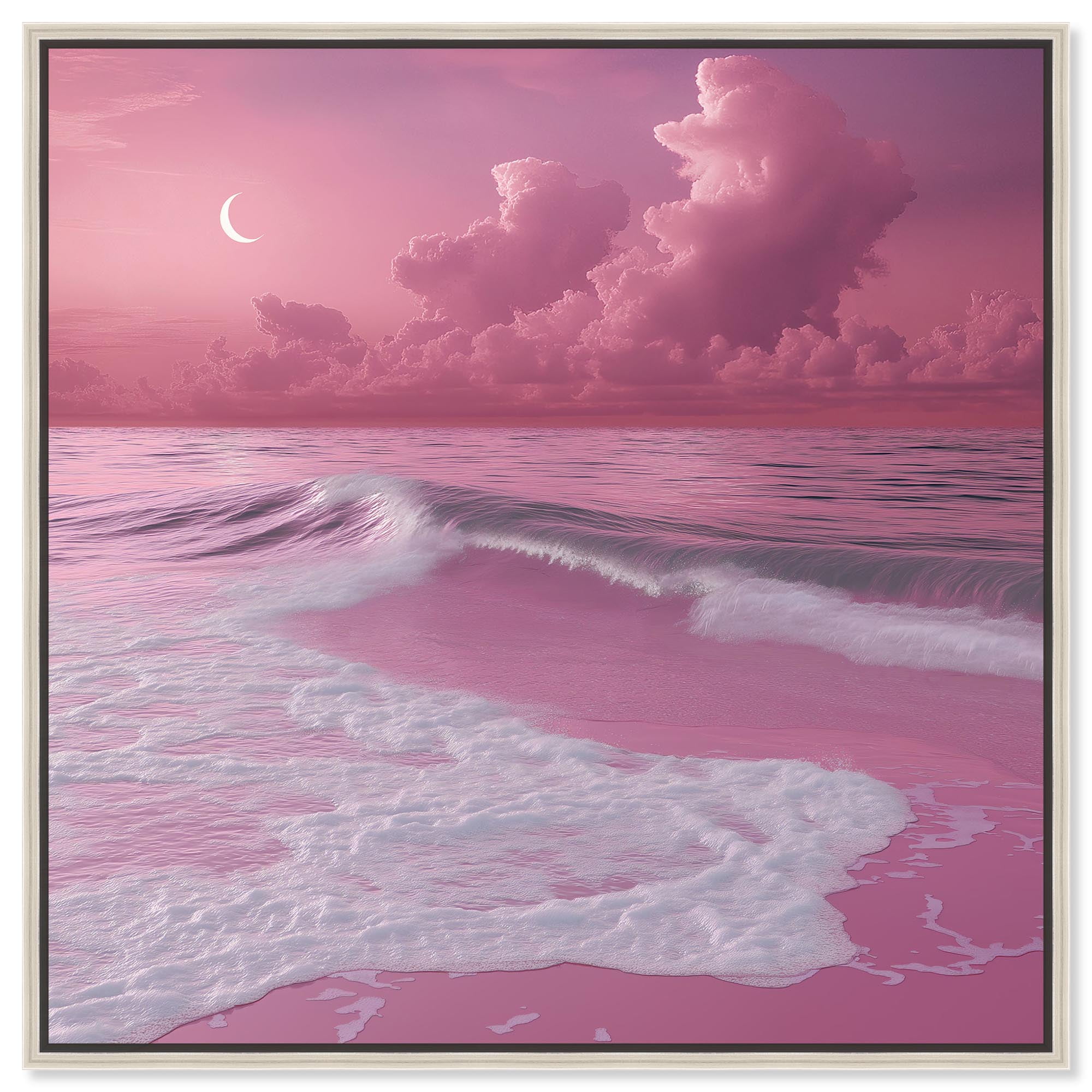 Pink Beach Canvas Glam Beach Art by Art Remedy, Silver Frame, 40" x 40" - Walmart.com