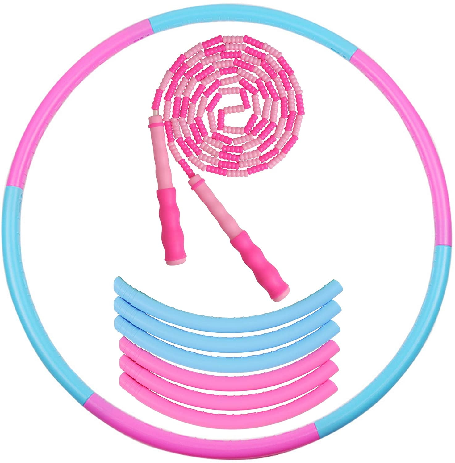 Pink Beaded Jump Rope and Detachable Hula Hoop for Kids, Teens and ...