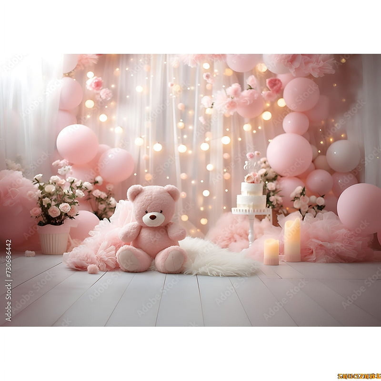 Pink Bear Digital Background for Baby Birthday Cake Smash Studio ...