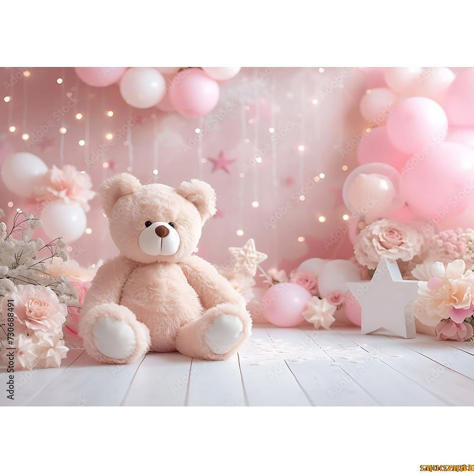 Pink Bear Digital Background for Baby Birthday Cake Smash Studio ...