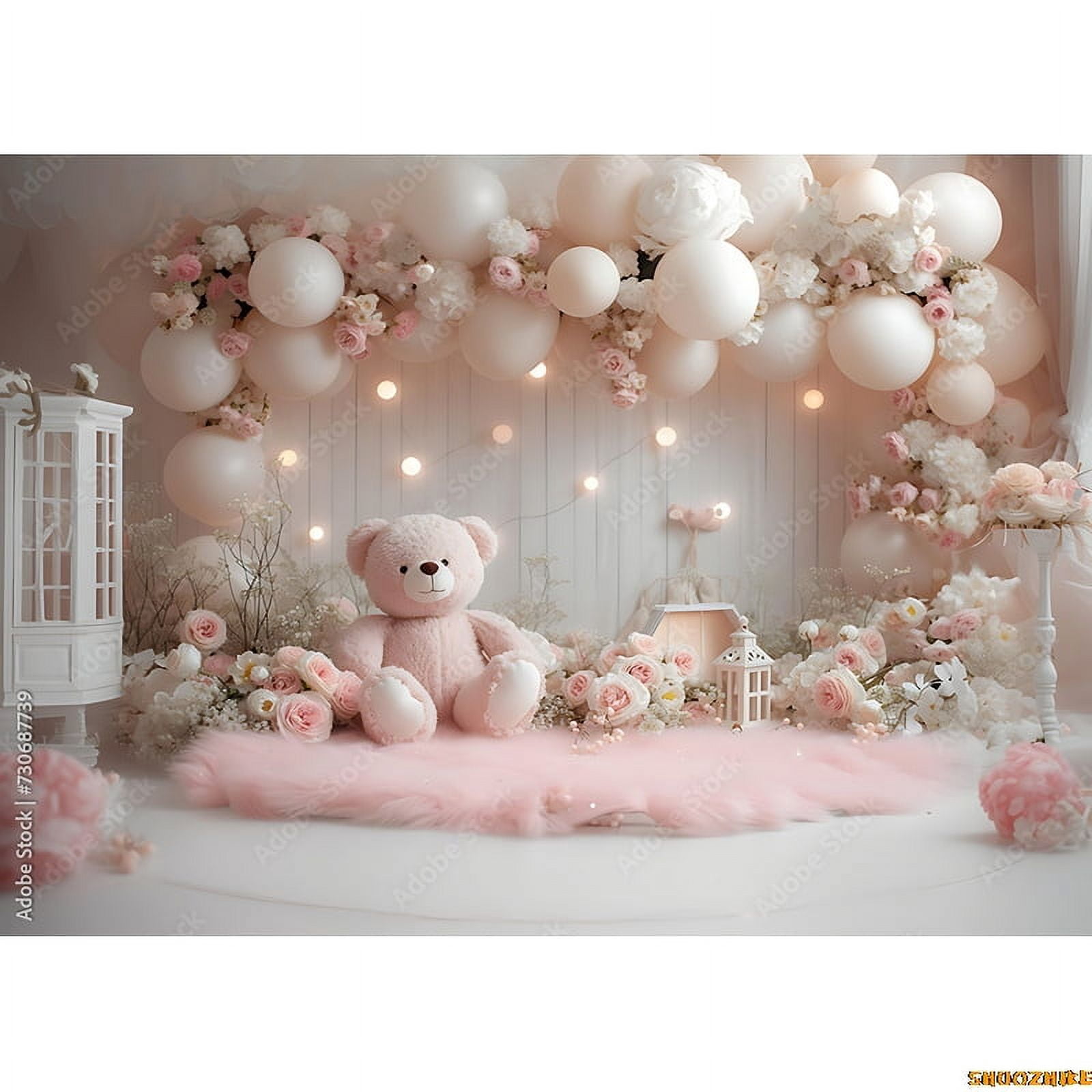 Pink Bear Digital Background for Baby Birthday Cake Smash Studio ...