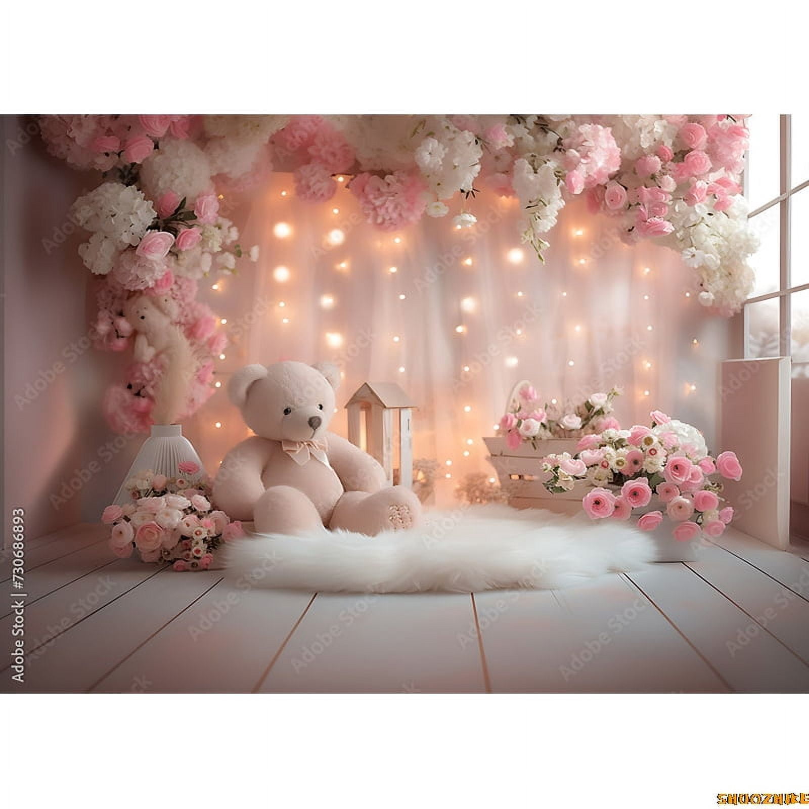 Pink Bear Digital Background for Baby Birthday Cake Smash Studio ...