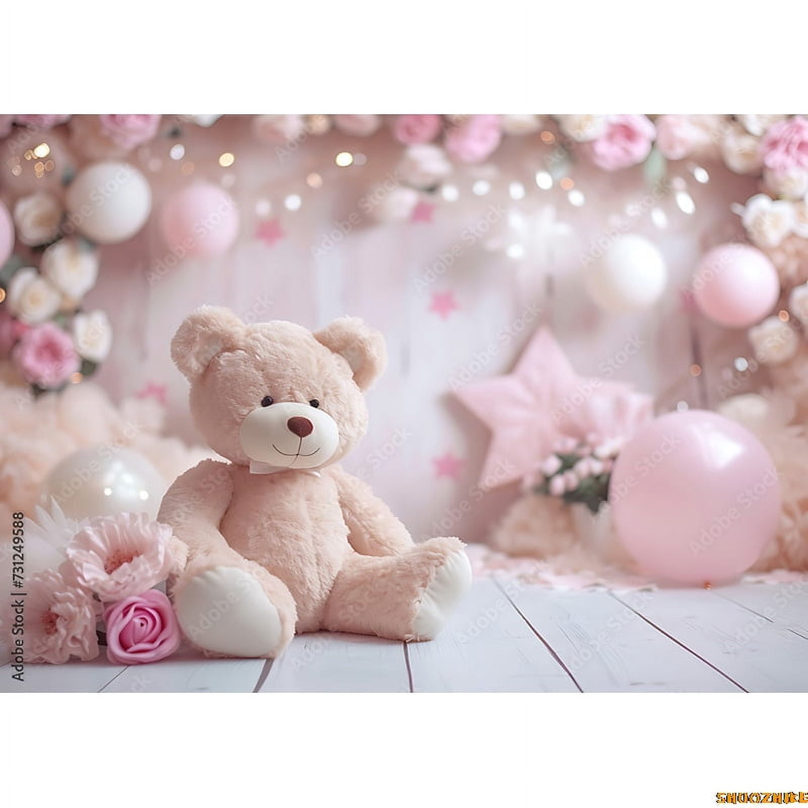 Pink Bear Digital Background for Baby Birthday Cake Smash Studio ...