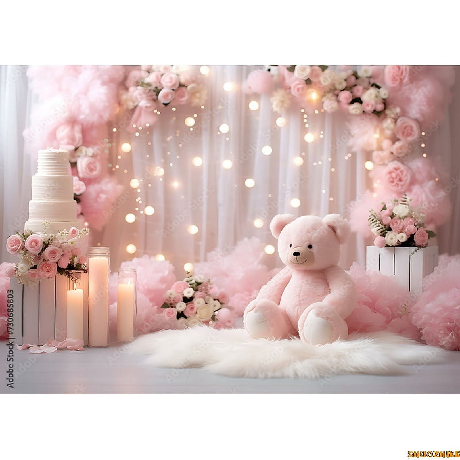 Pink Bear Digital Background for Baby Birthday Cake Smash Studio ...