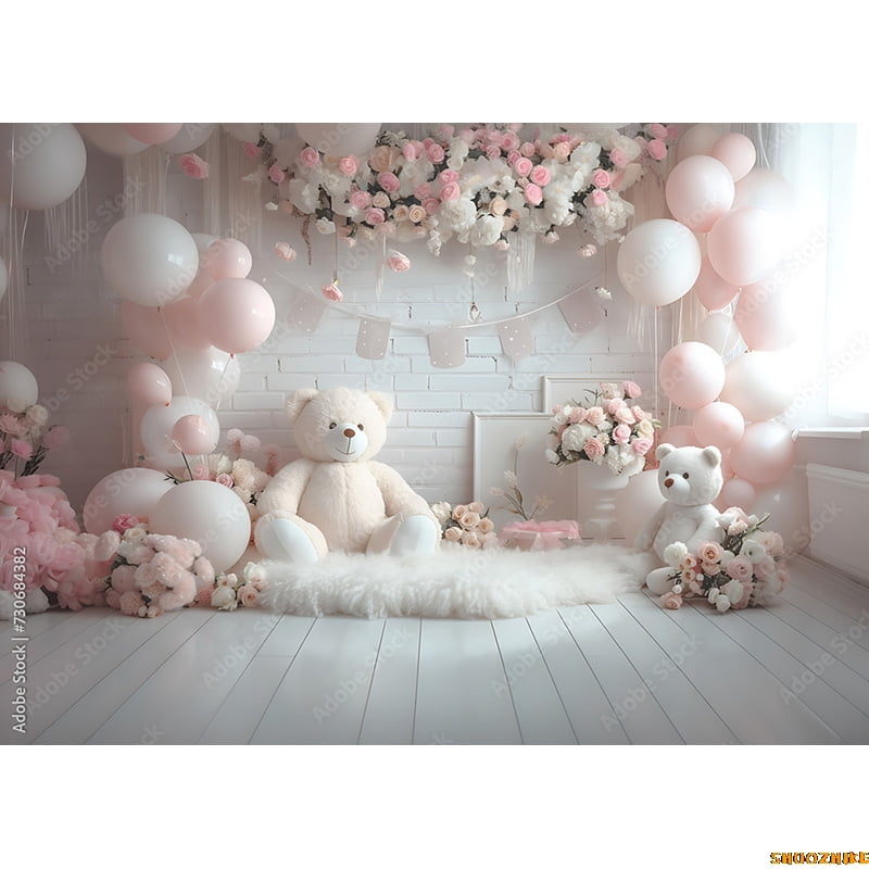 Pink Bear Digital Background for Baby Birthday Cake Smash Studio ...