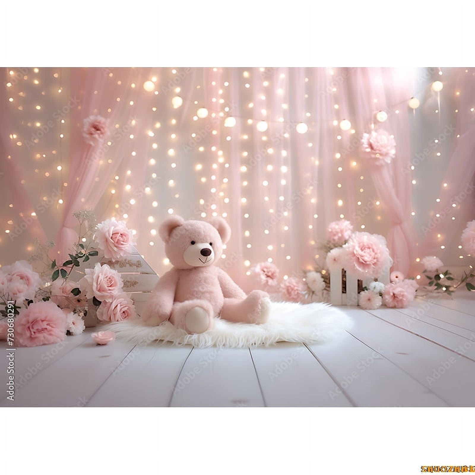 Pink Bear Digital Background for Baby Birthday Cake Smash Studio ...