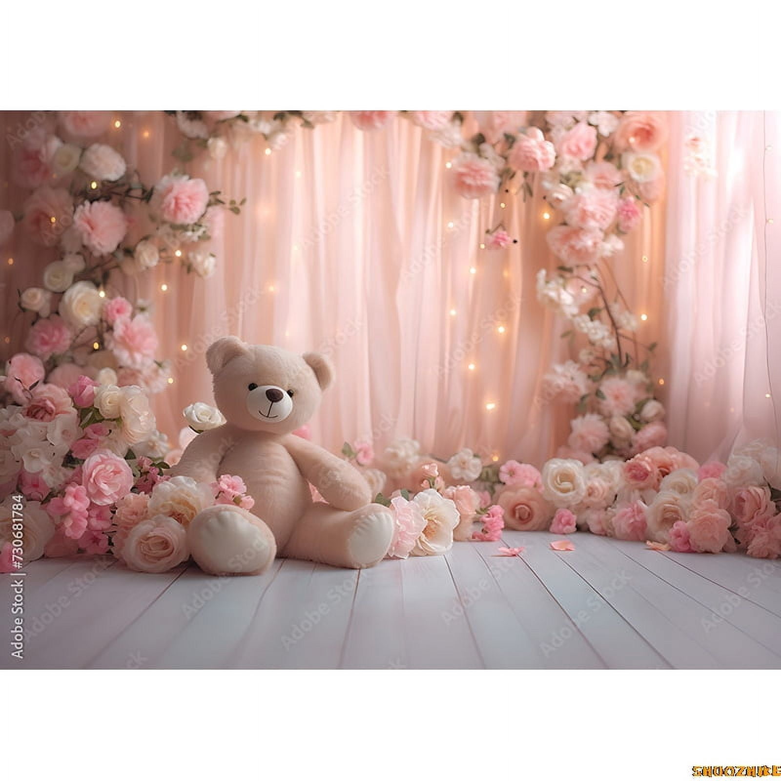 Pink Bear Digital Background for Baby Birthday Cake Smash Studio ...