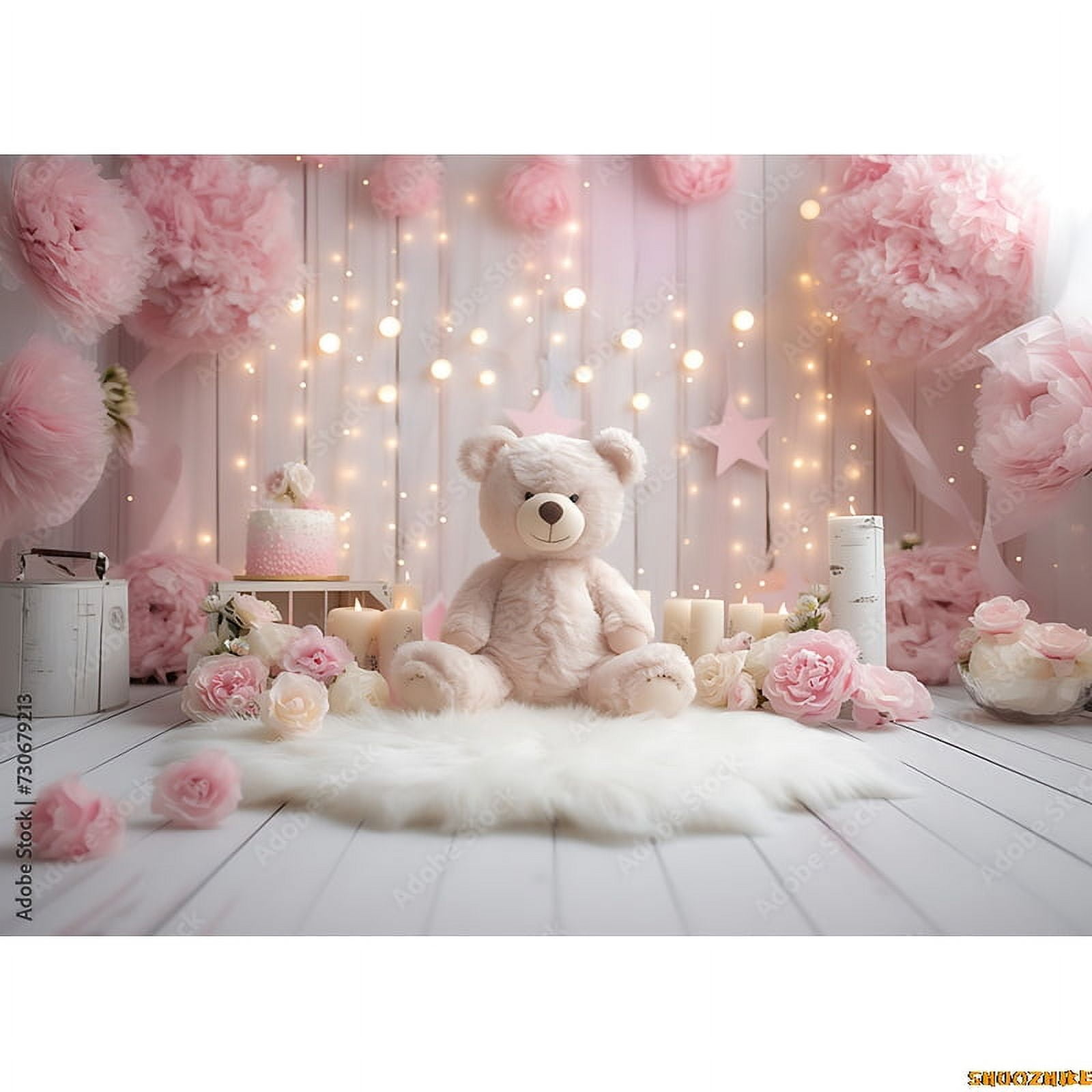Pink Bear Digital Background for Baby Birthday Cake Smash Studio ...