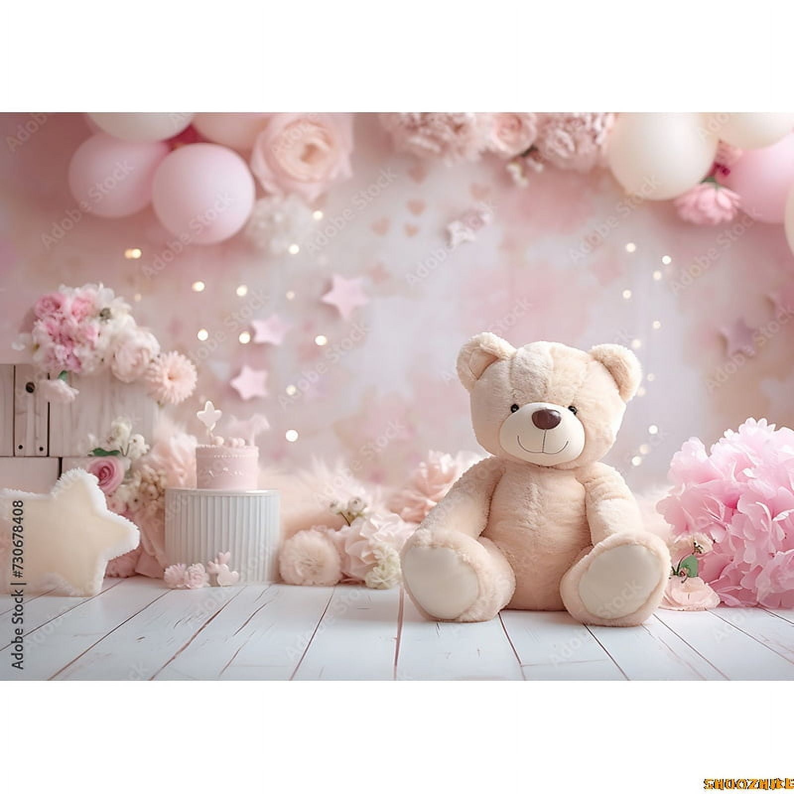 Pink Bear Digital Background for Baby Birthday Cake Smash Studio ...
