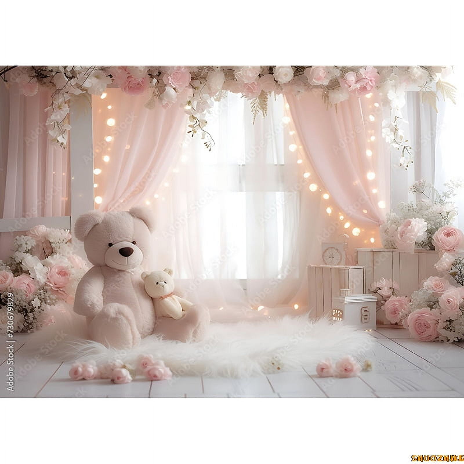 Pink Bear Digital Background for Baby Birthday Cake Smash Studio ...
